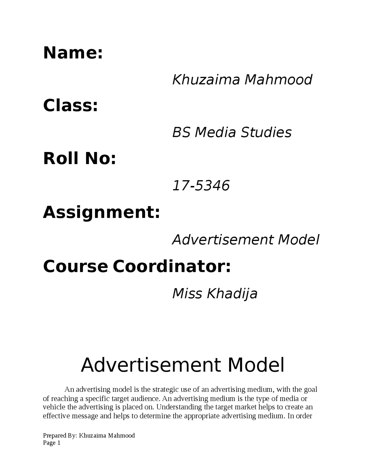 Models of advertisement - Docsity