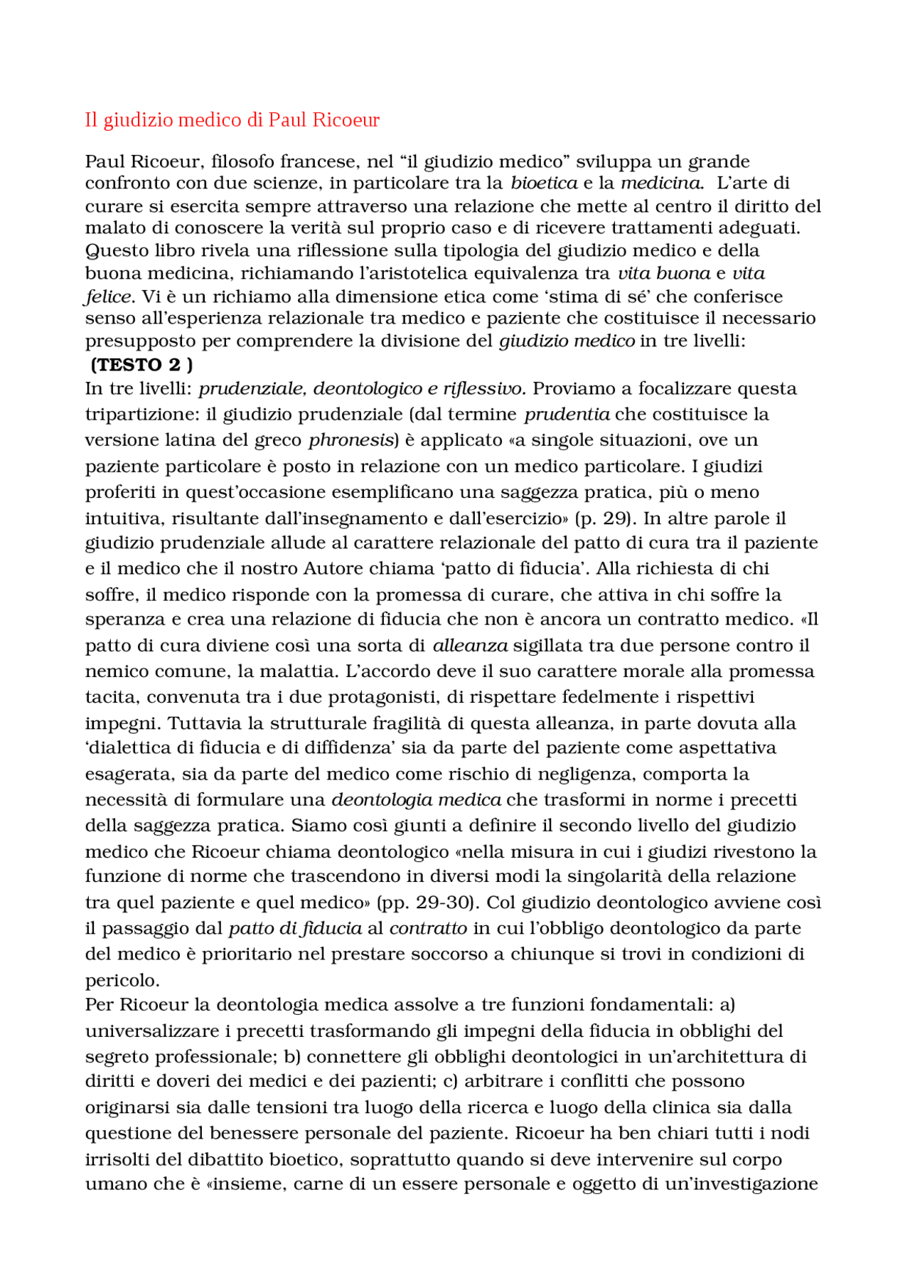 Il Giudizio Medico Sintesi Docsity