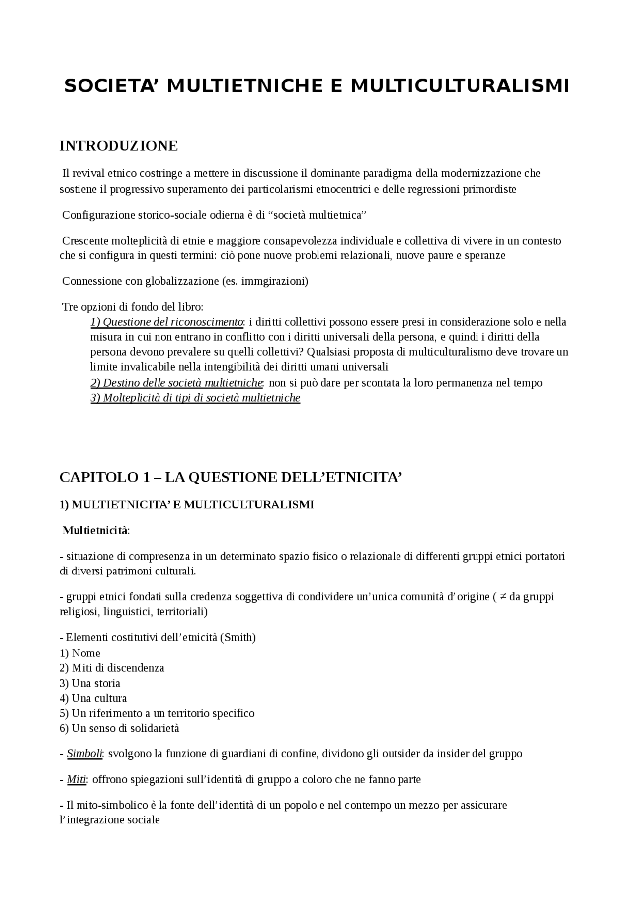 Società Multietniche E Multiculturalismi Riassunto Sintesi Del Corso