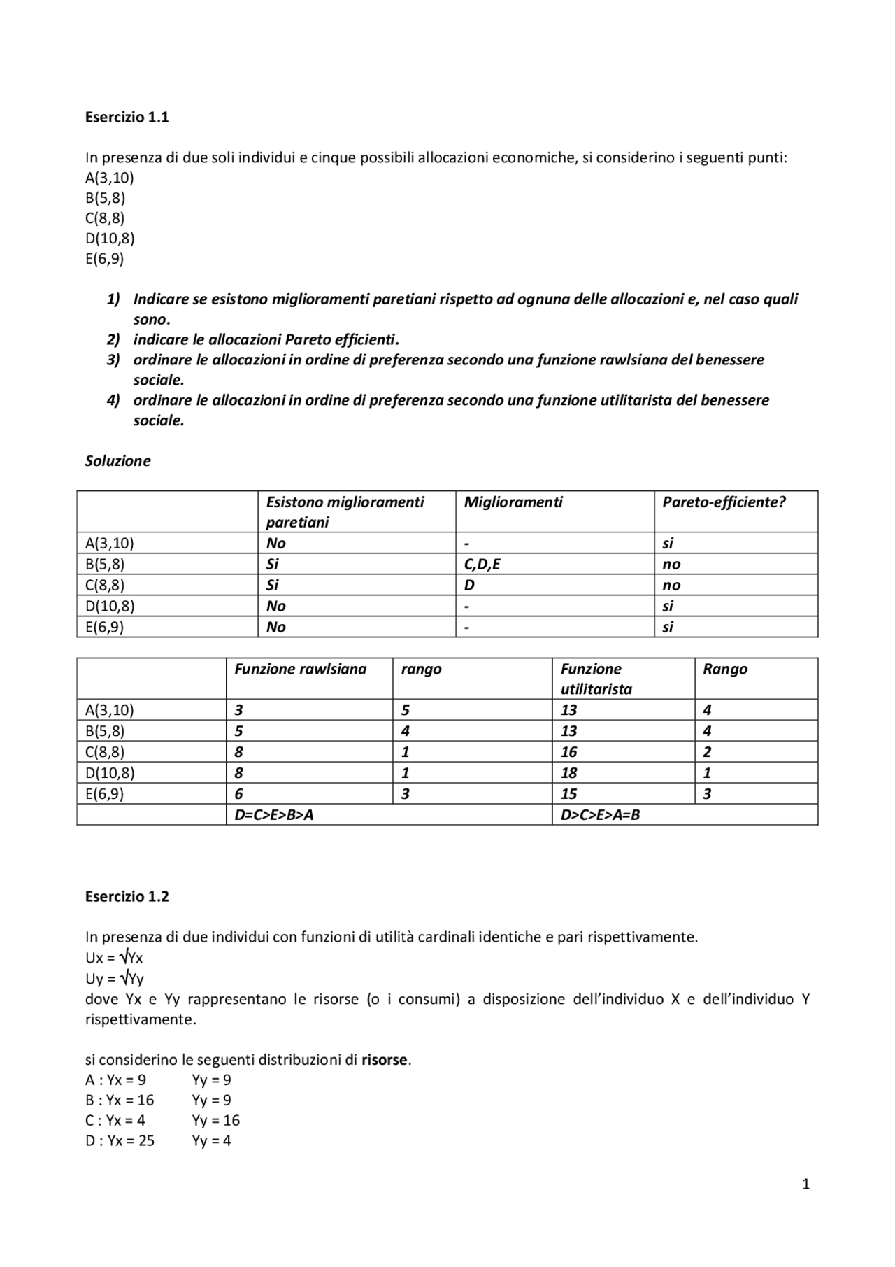 Esercizi Economia Del Benessere Con Soluzioni Docsity