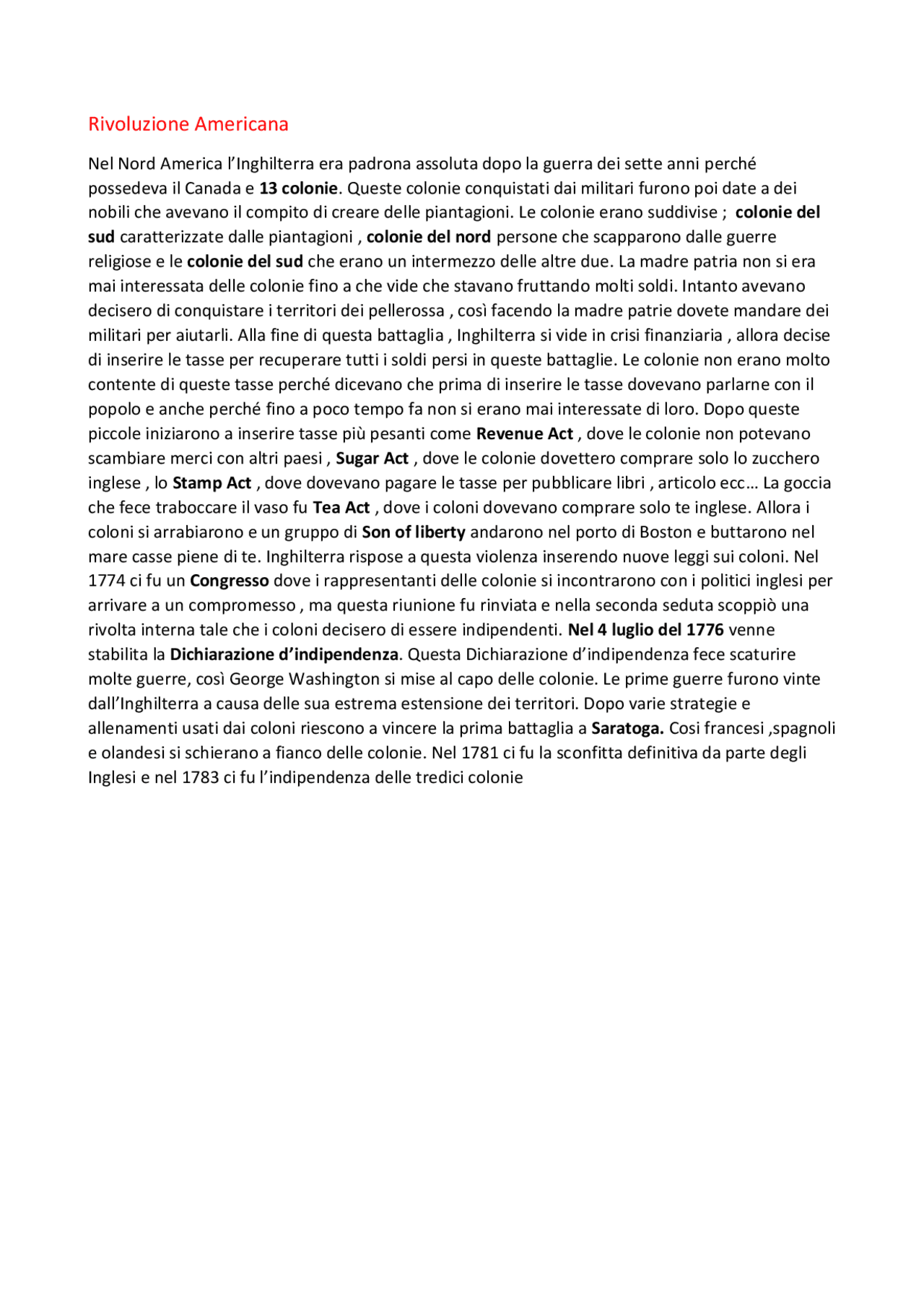 Rivoluzione Americana Docsity
