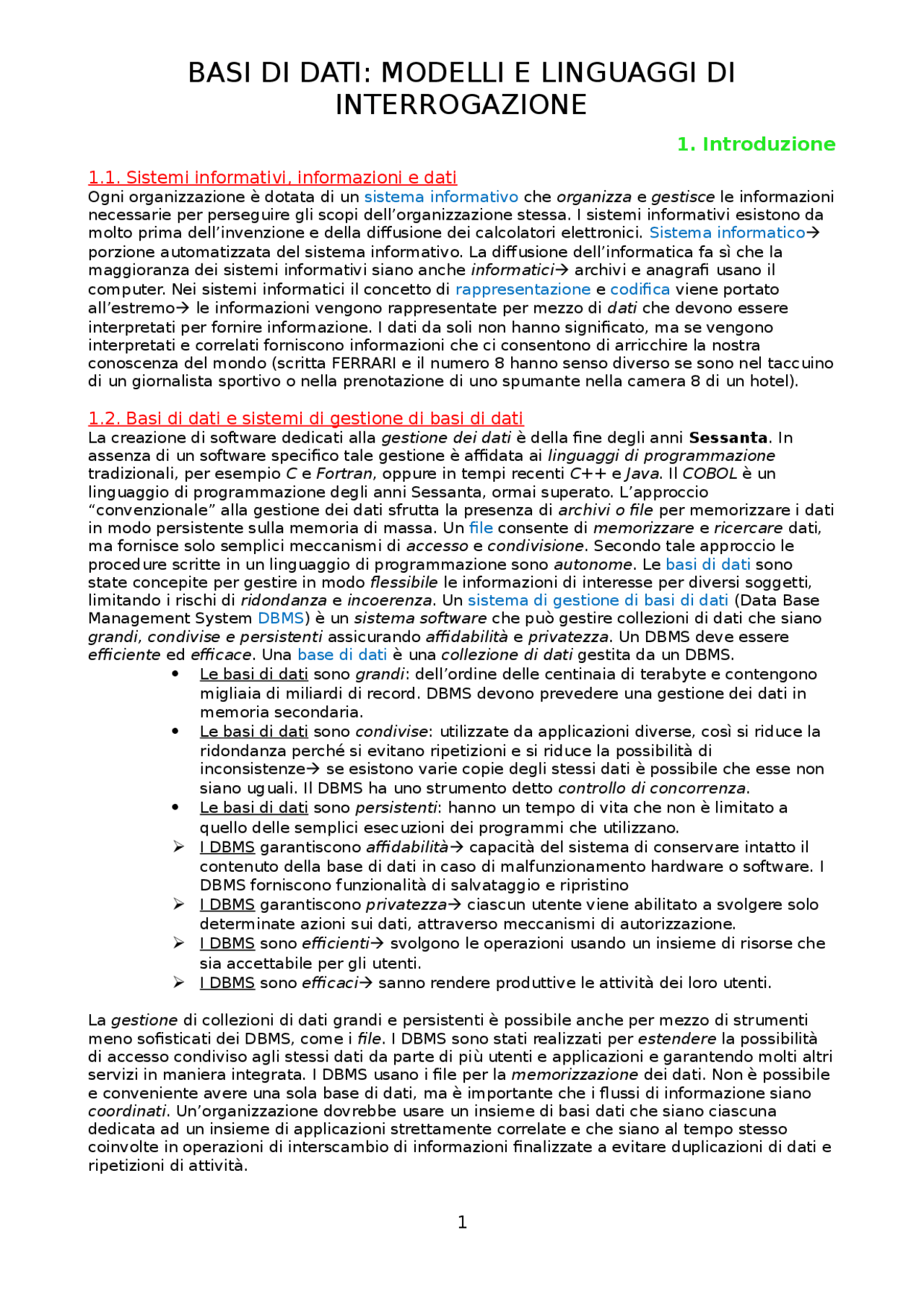 Basi Di Dati Modelli E Linguaggi Di Interrogazione Sintesi Del Corso