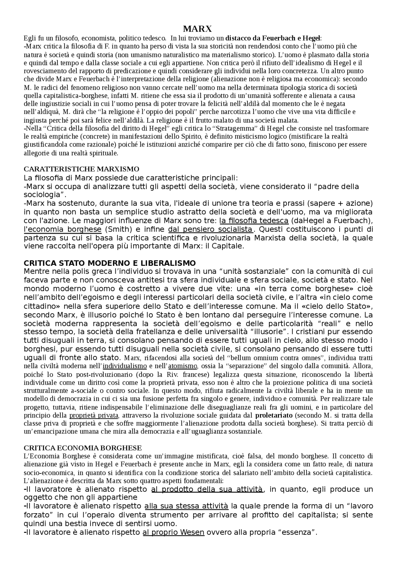 Riassunti Marx Semplificati Per Scuole Superiori Docsity
