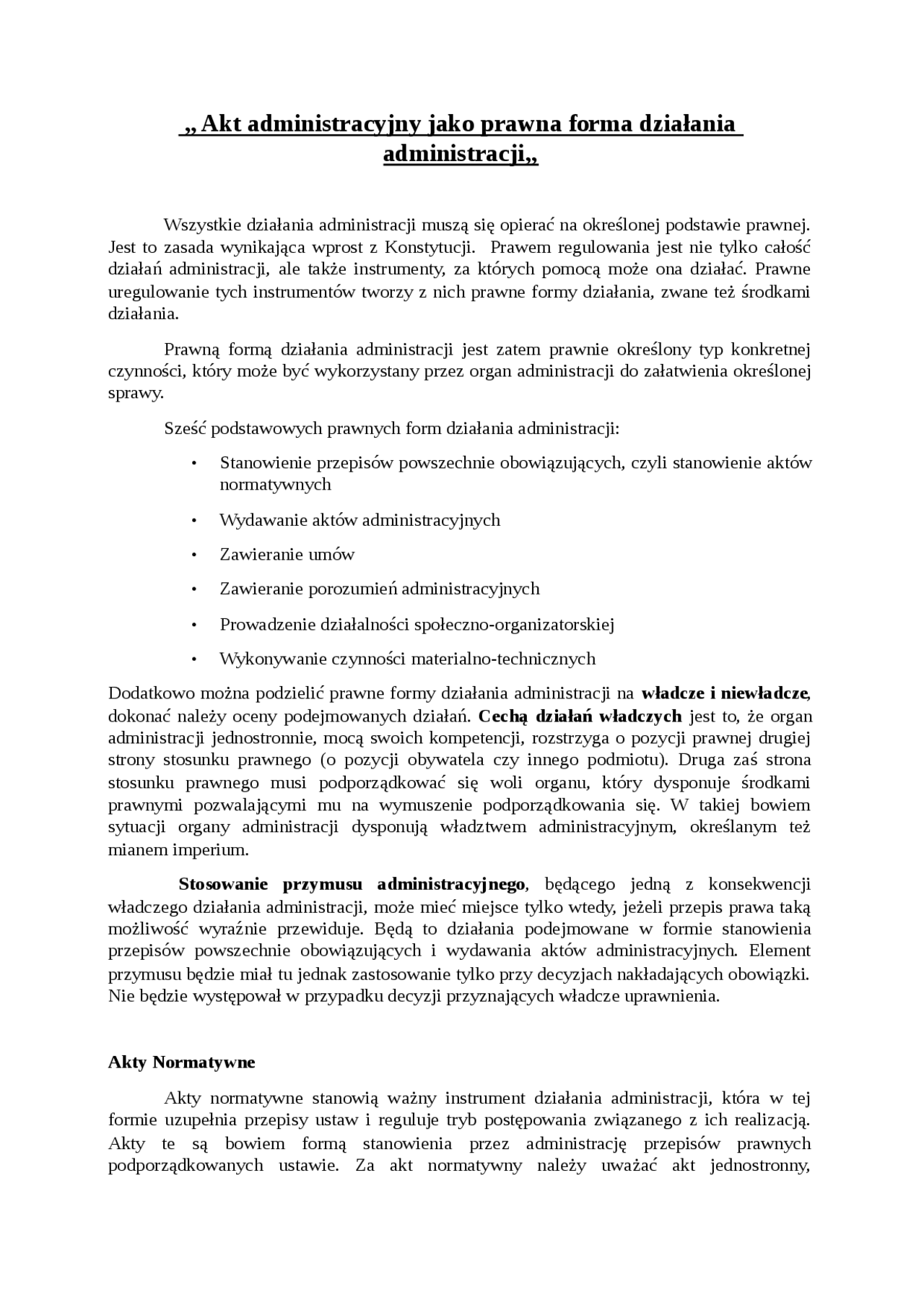Akt administracyjny jako prawna forma działania administracji ...