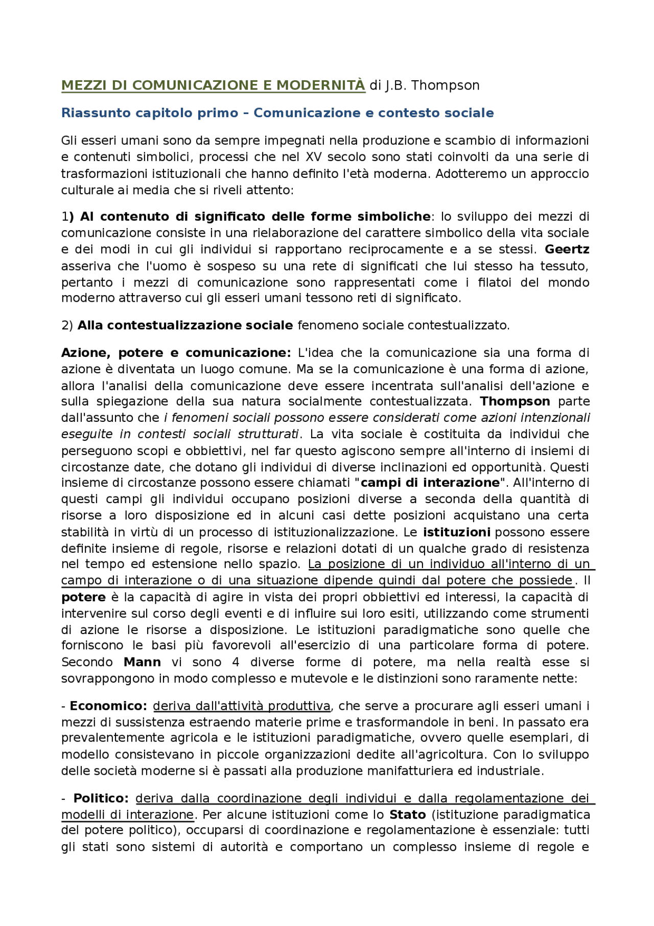 Mezzi Di Comunicazione E Modernità Thompson Appunti Di Sociologia