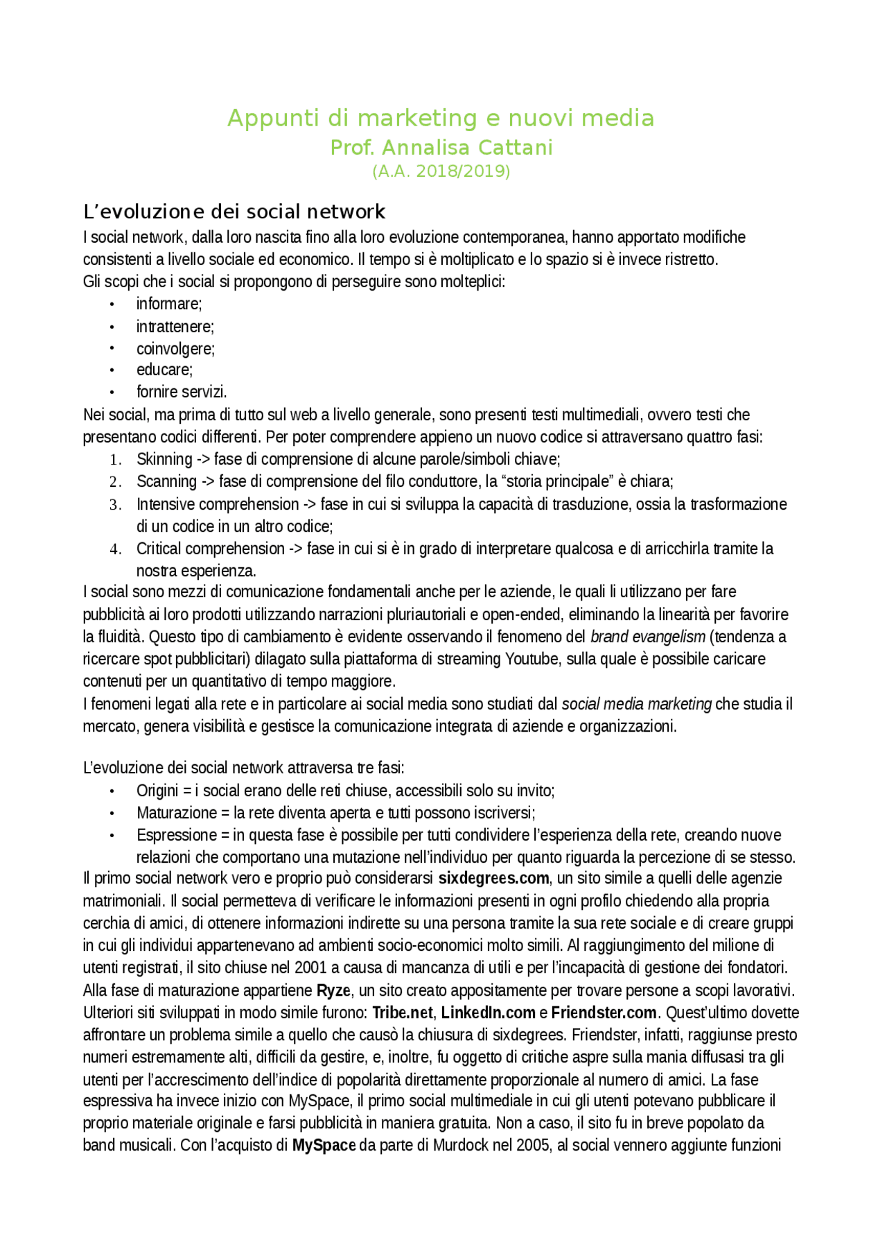 Appunti Di Marketing E Nuovi Media Docsity