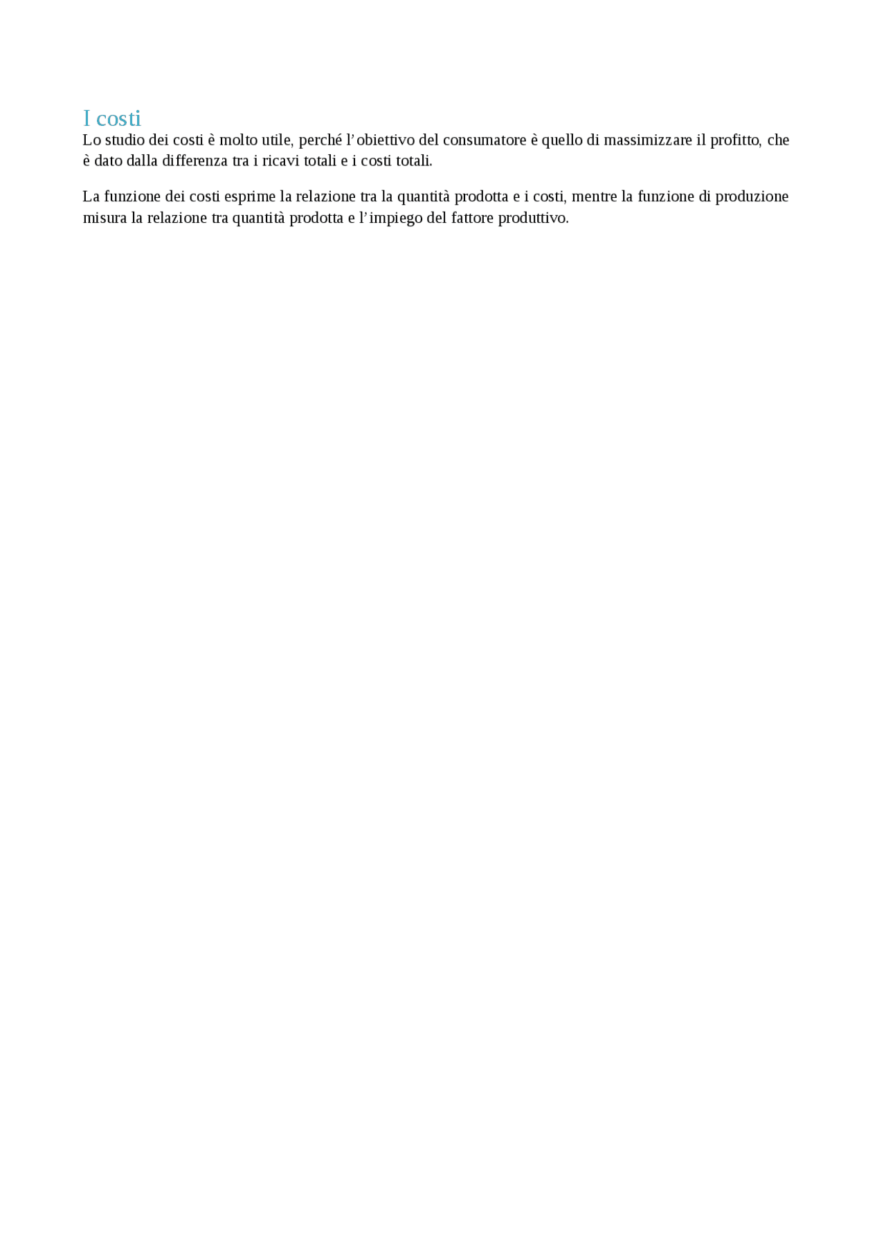 Riassunto I Costi Professa Rinaldi Docsity