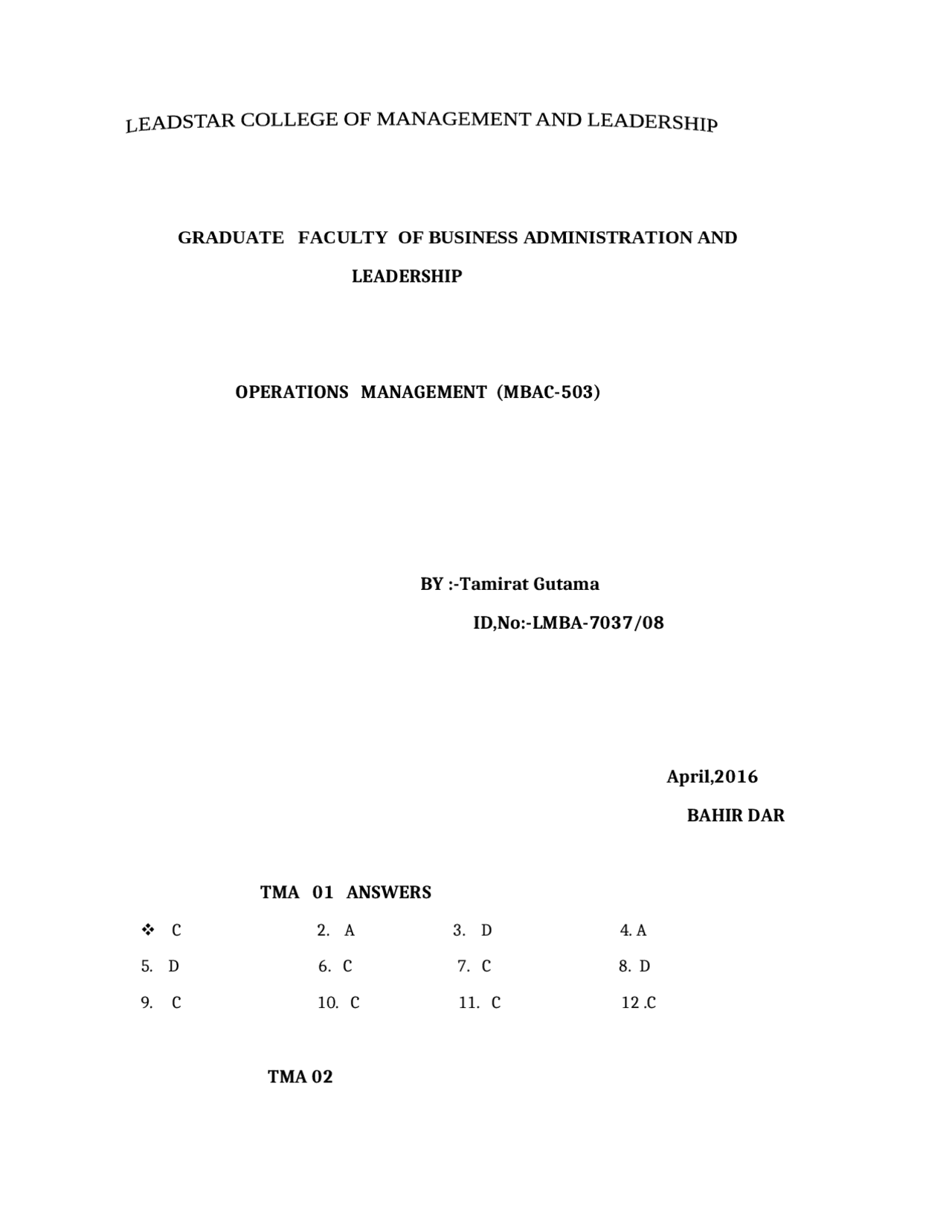 Operation Management Docsity
