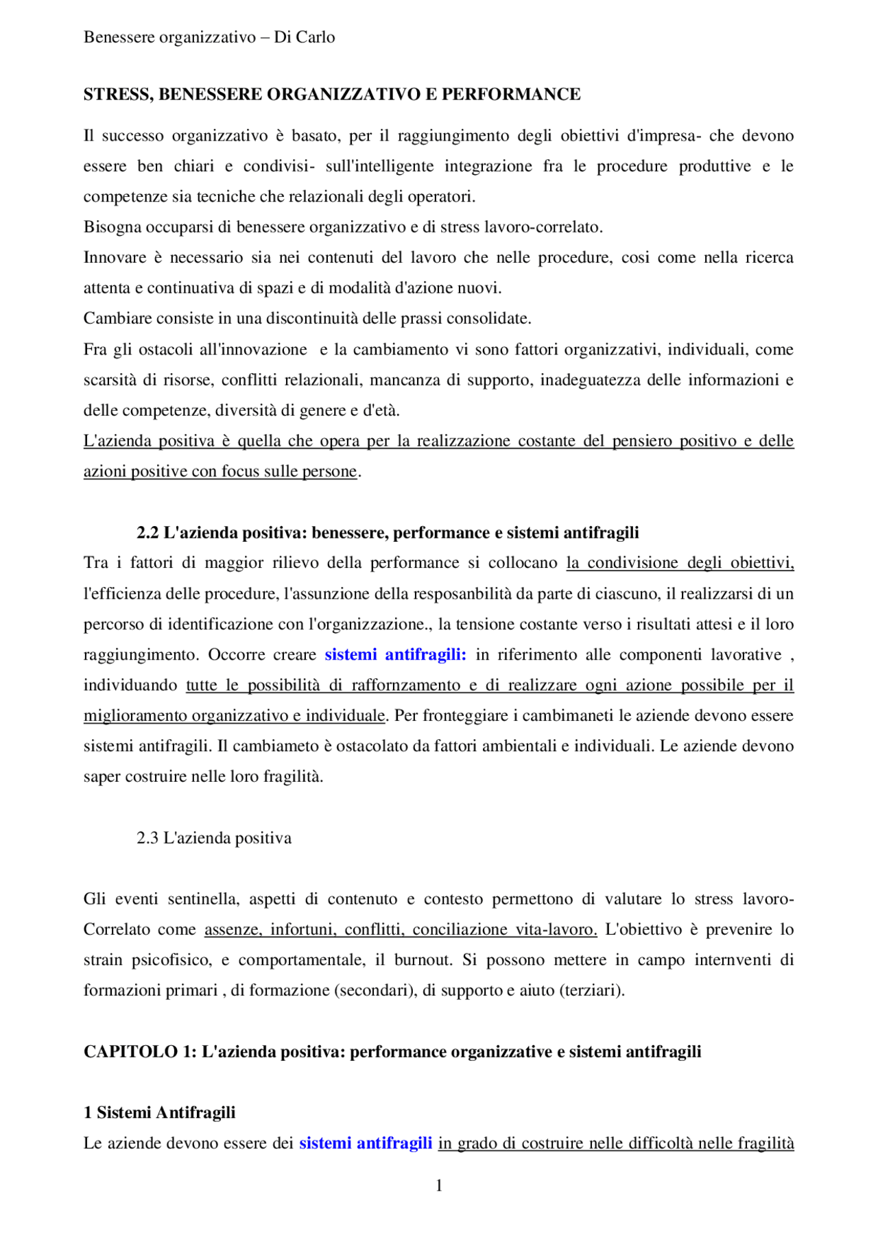 BENESSERE ORGANIZZATIVO E PREVENZIONE DEI RISCHI - Docsity