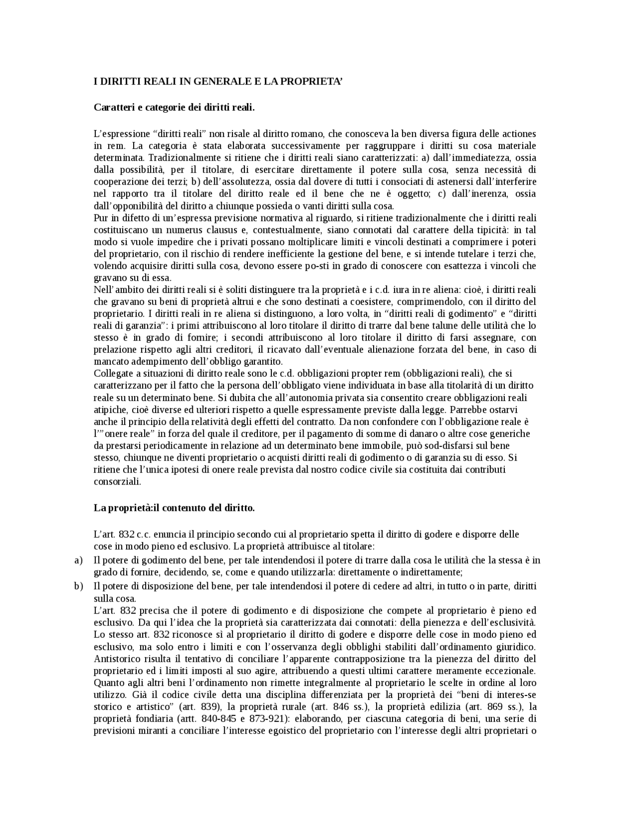 Diritti Reali E Diritti Reali Di Godimento Riassunto Dispense Dei