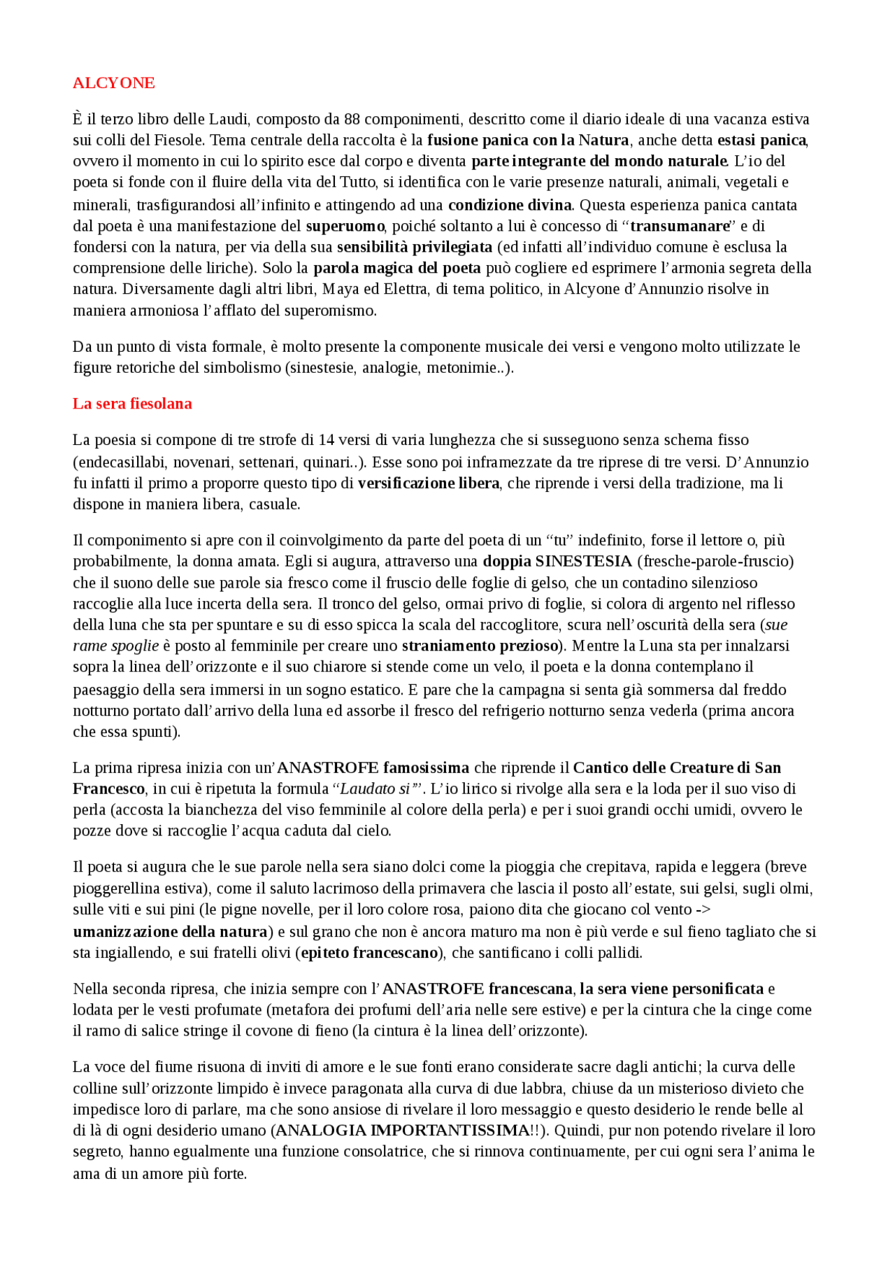 Alcyone Gabriele Dannunzio Docsity