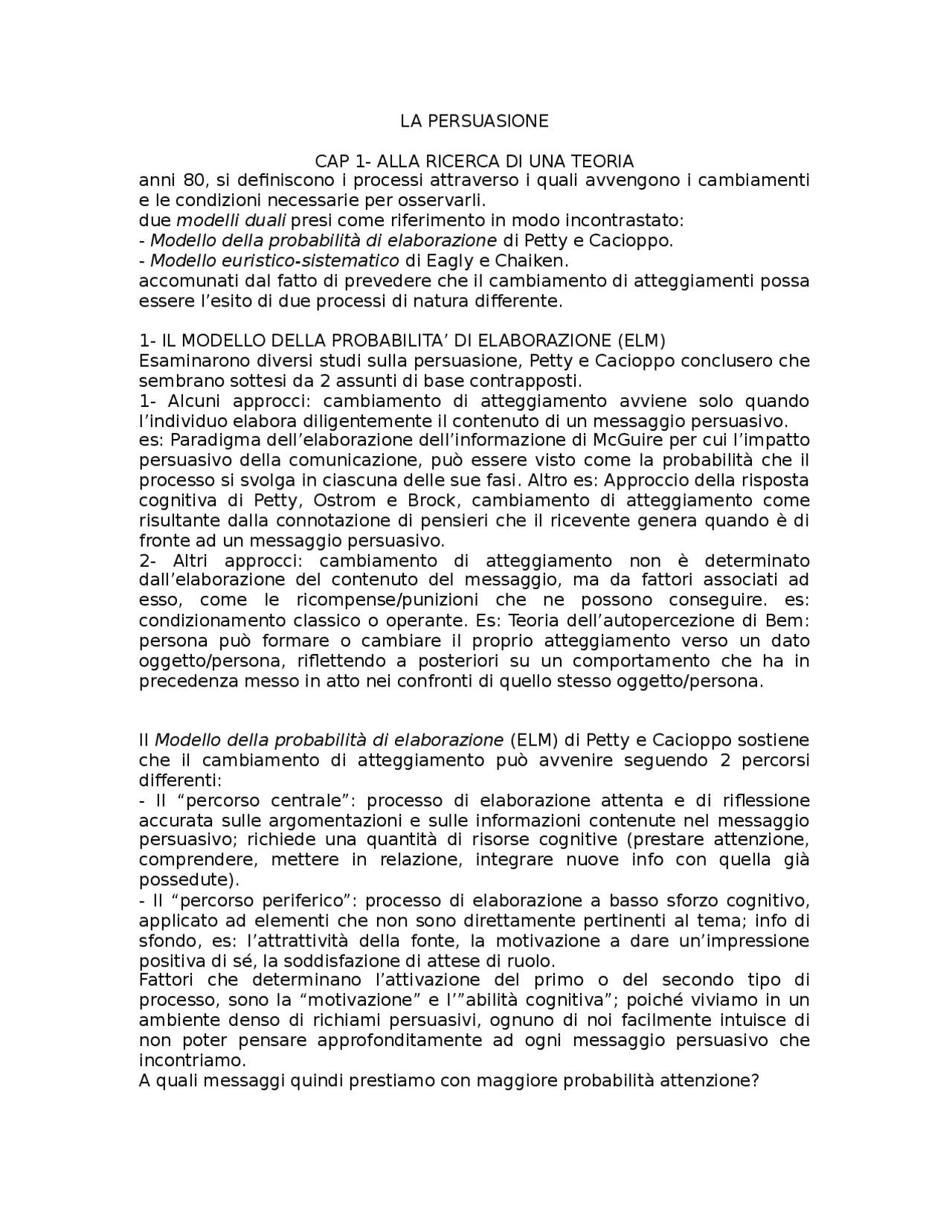 Manuale Persuasione Esame Psicologia Degli Atteggiamenti Docsity