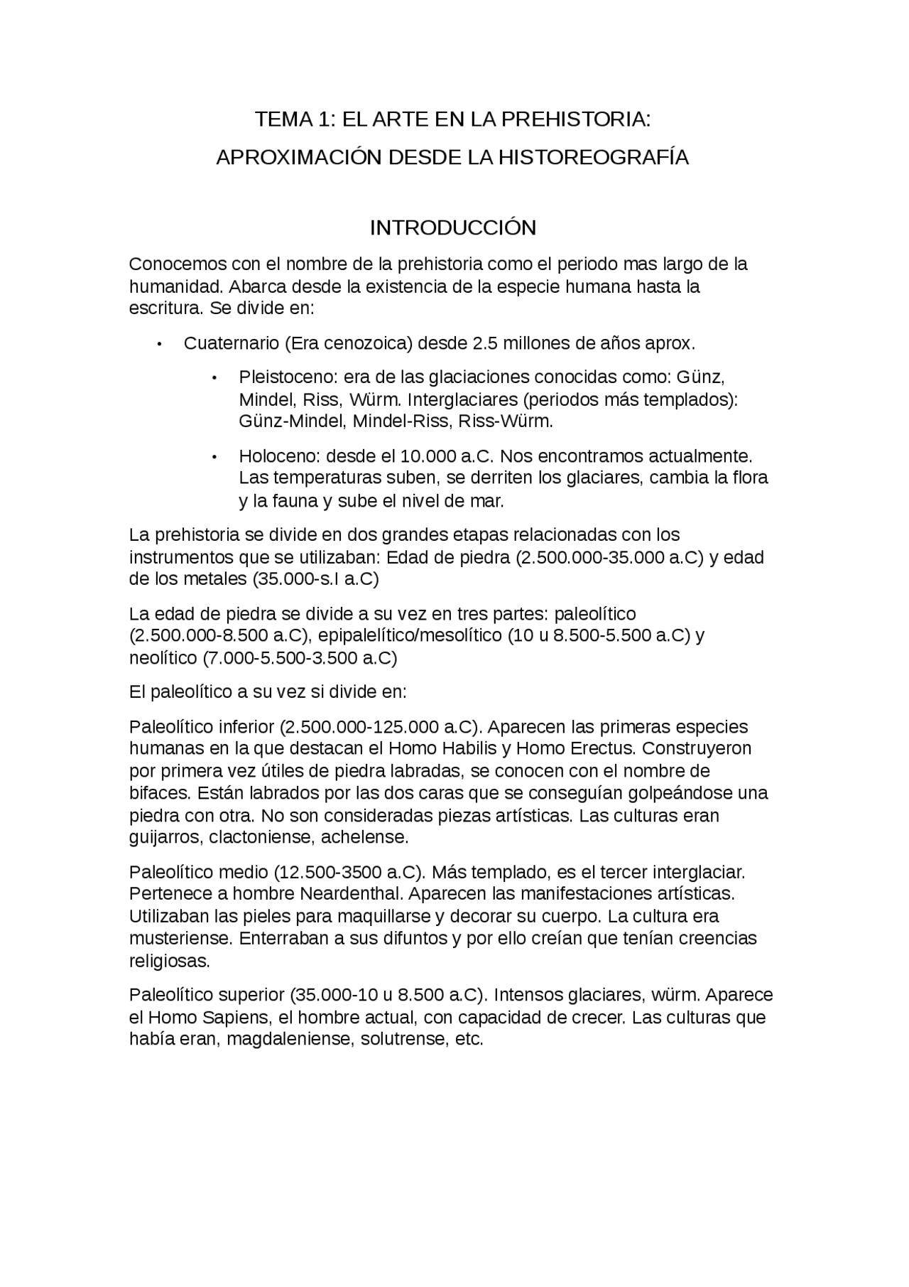 Tema 1 De Prehistoria Docsity