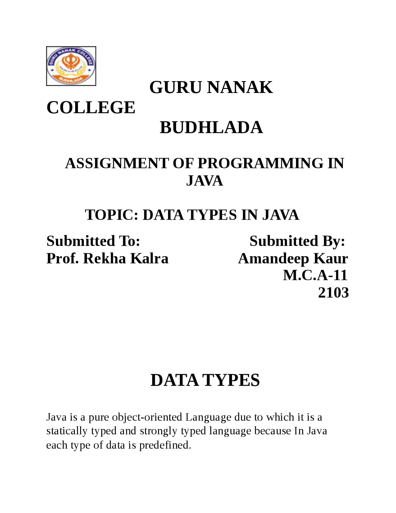 Computer Application And Data Types Docsity