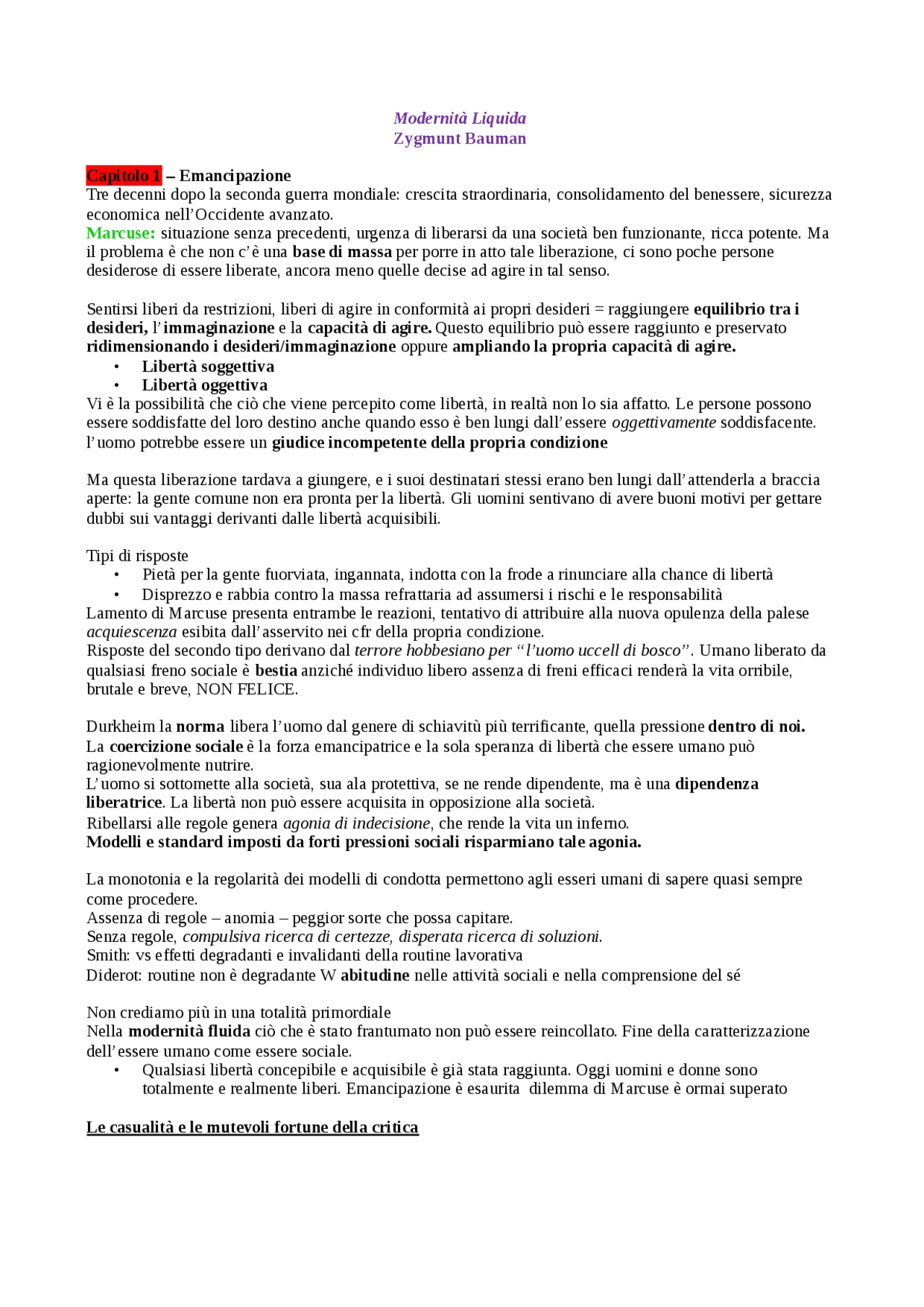 Modernità Liquida Bauman Riassunto Docsity