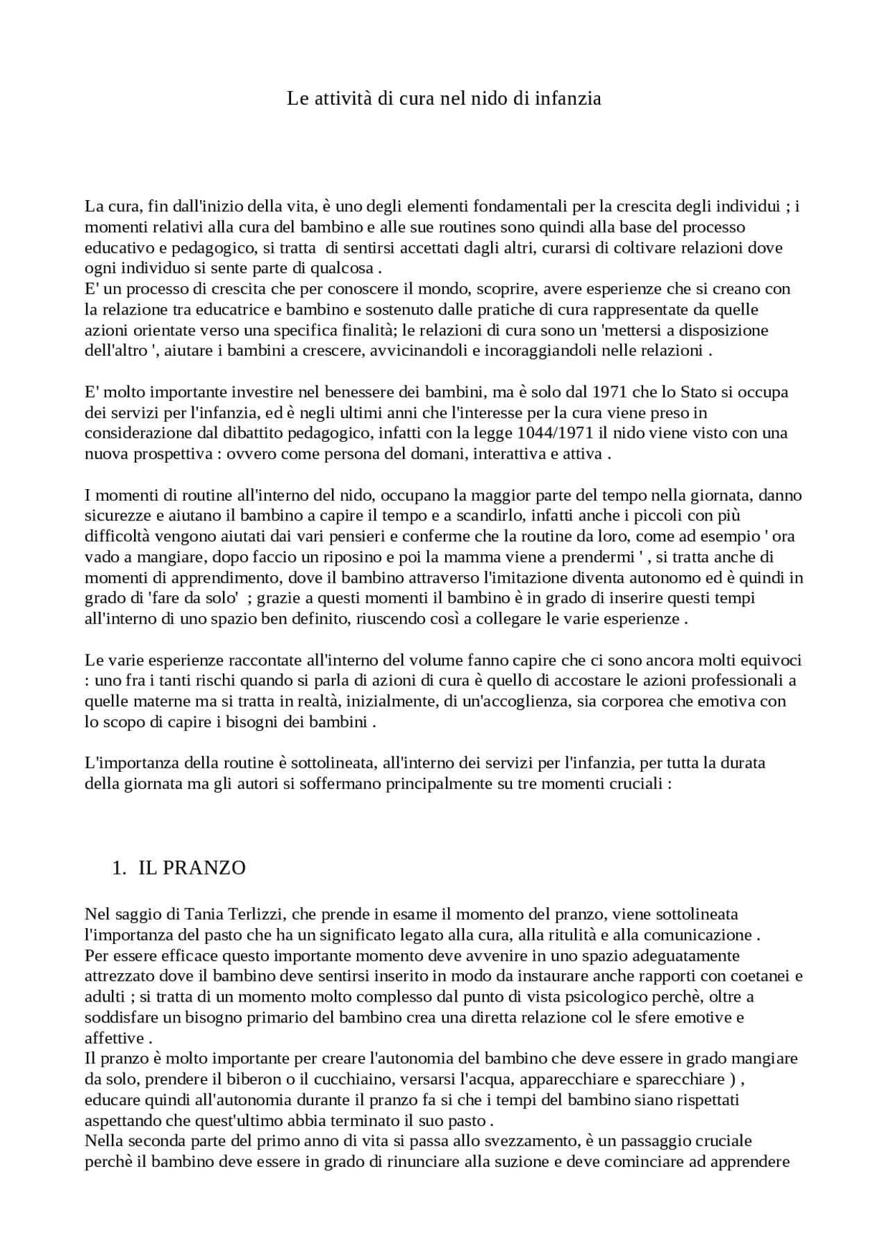 Le Attività Di Cura Nel Nido Dinfanzia Docsity