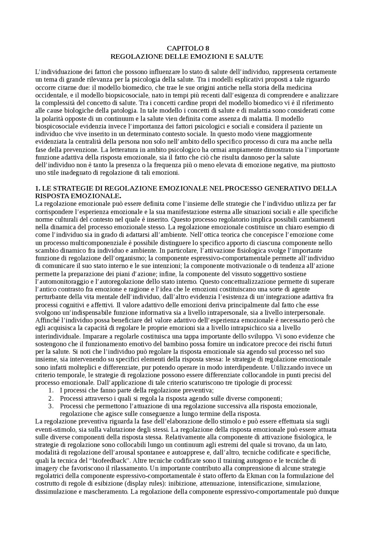 Sintesi Capitolo Del Libro La Regolamentazione Delle Emozioni Docsity