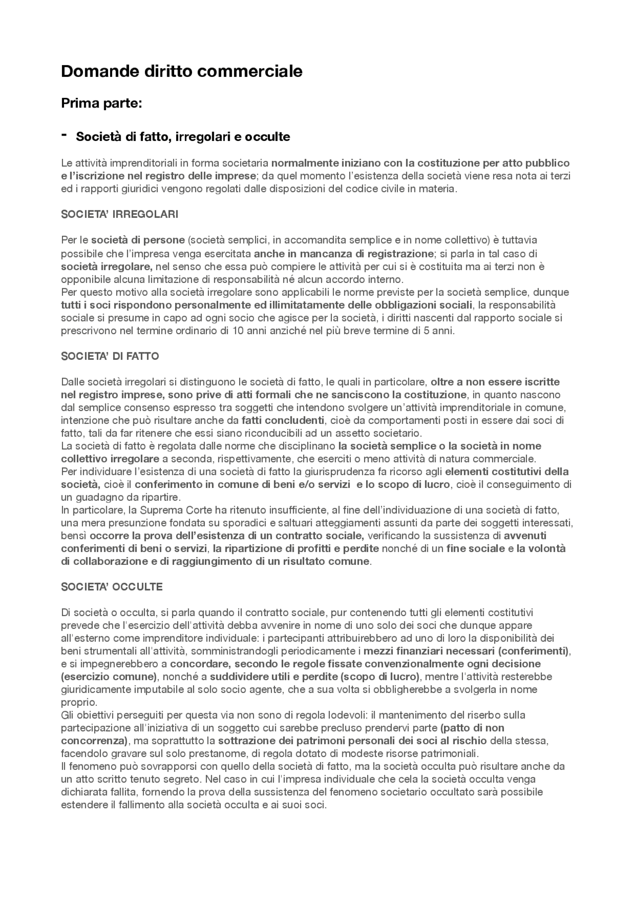 Domande diritto commerciale 1 - Docsity