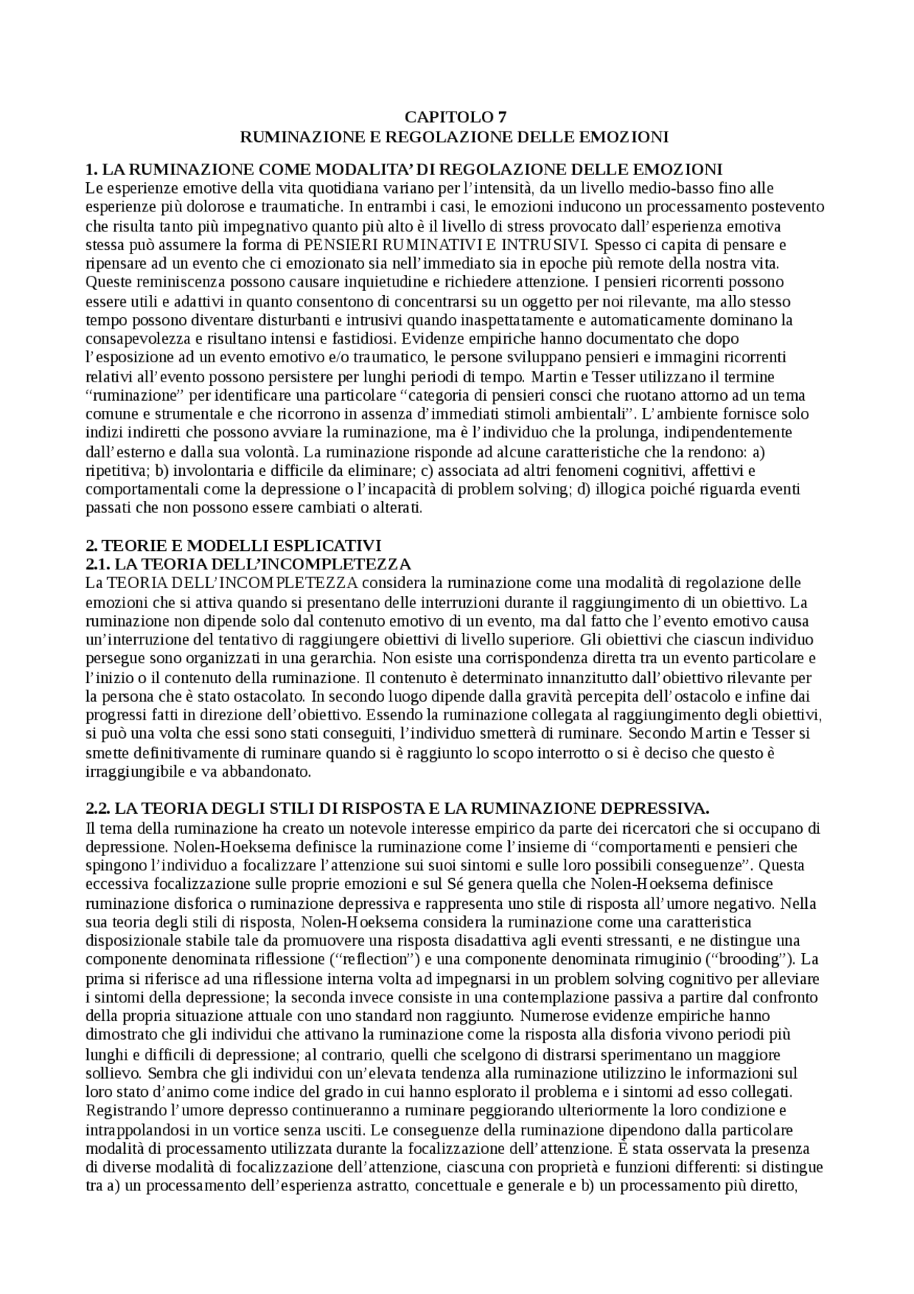 Sintesi Capitolo Del Libro La Regolamentazione Delle Emozioni Docsity