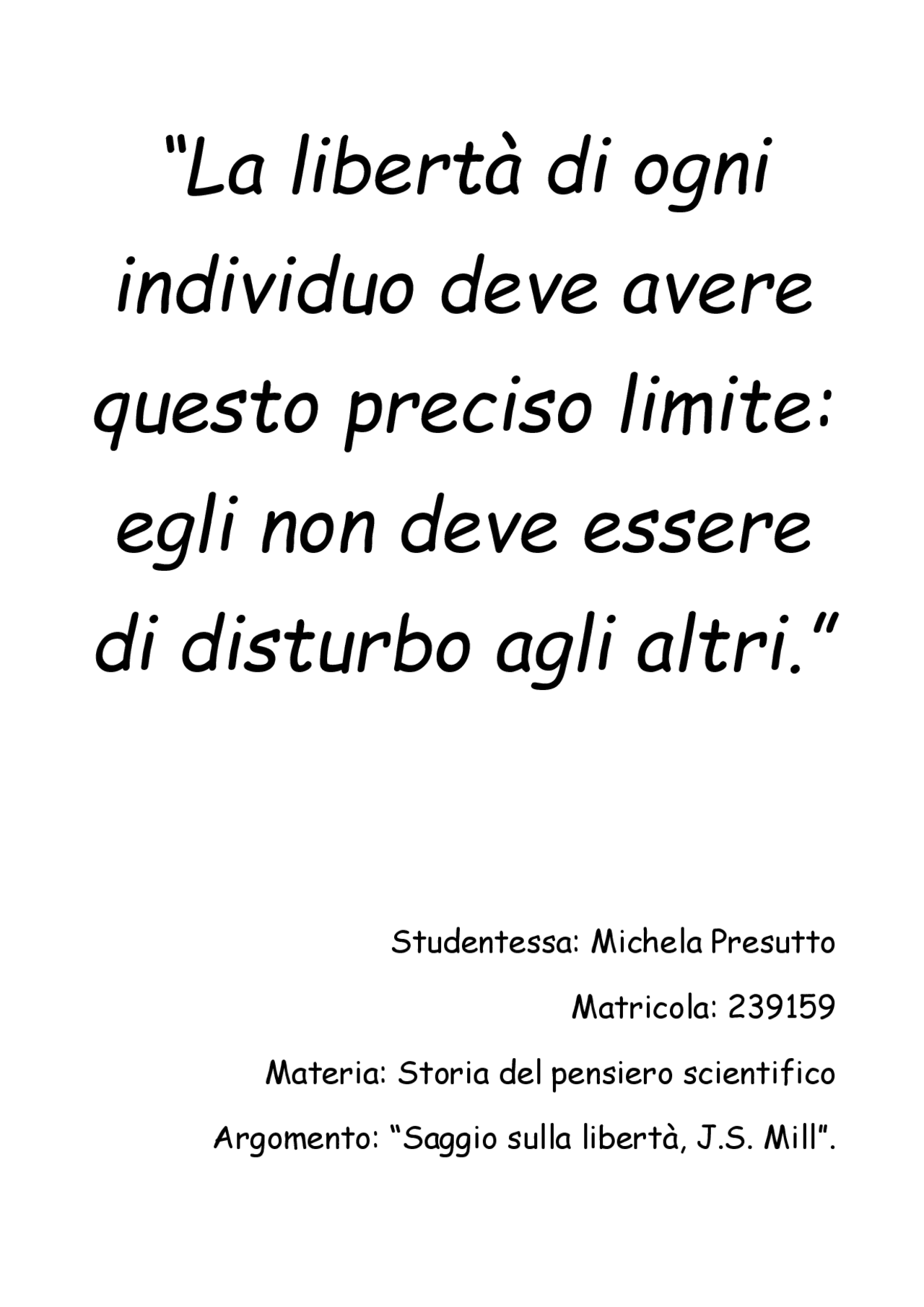 Saggio Sulla Libertà Js Mill Docsity