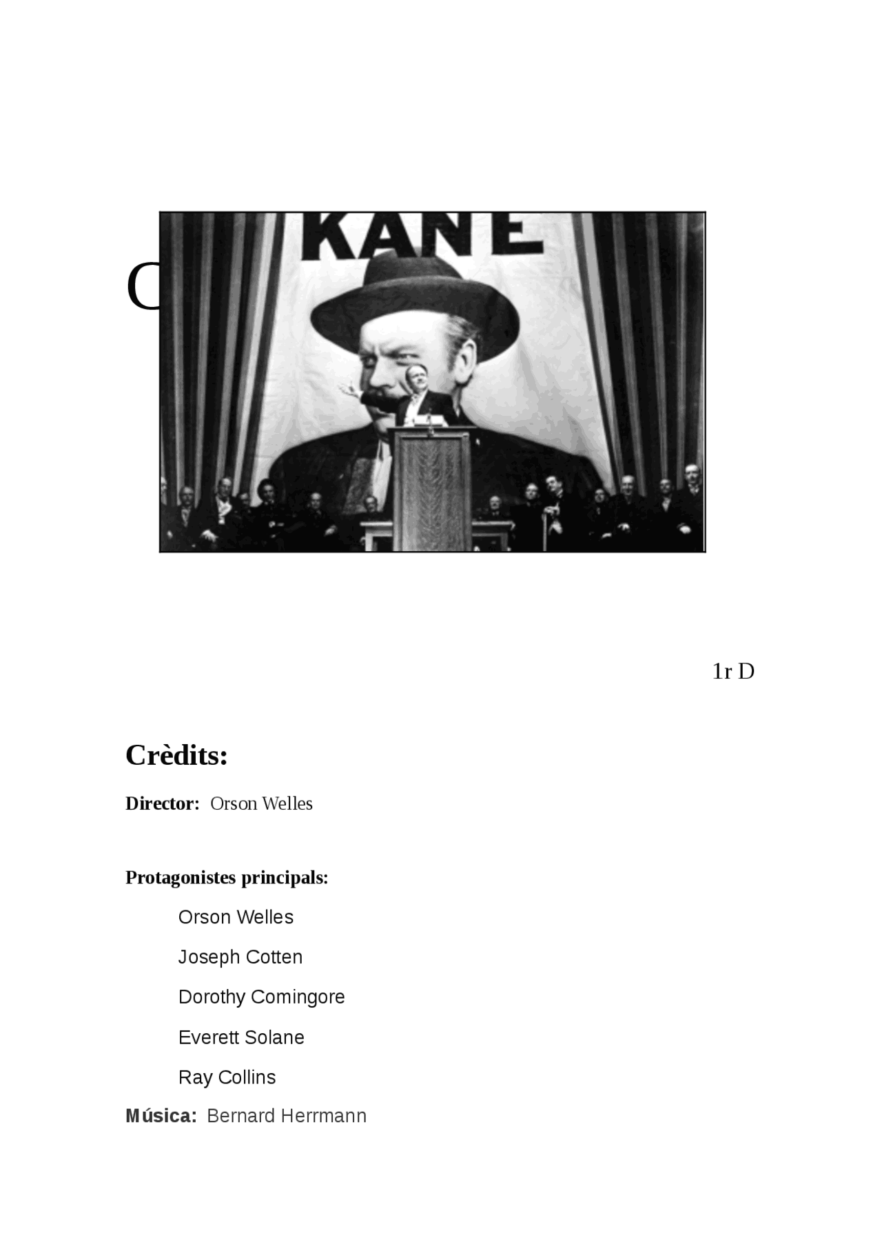 Citizen Kane Comentario Pelicula Docsity