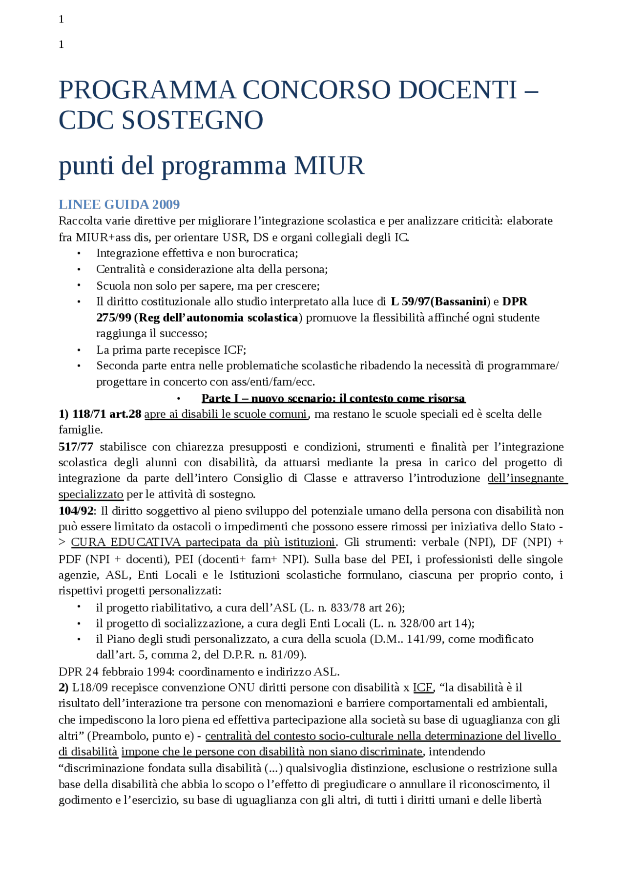 Riassunto Leggi Per Concorso Docenti Cdc Sostegno Docsity