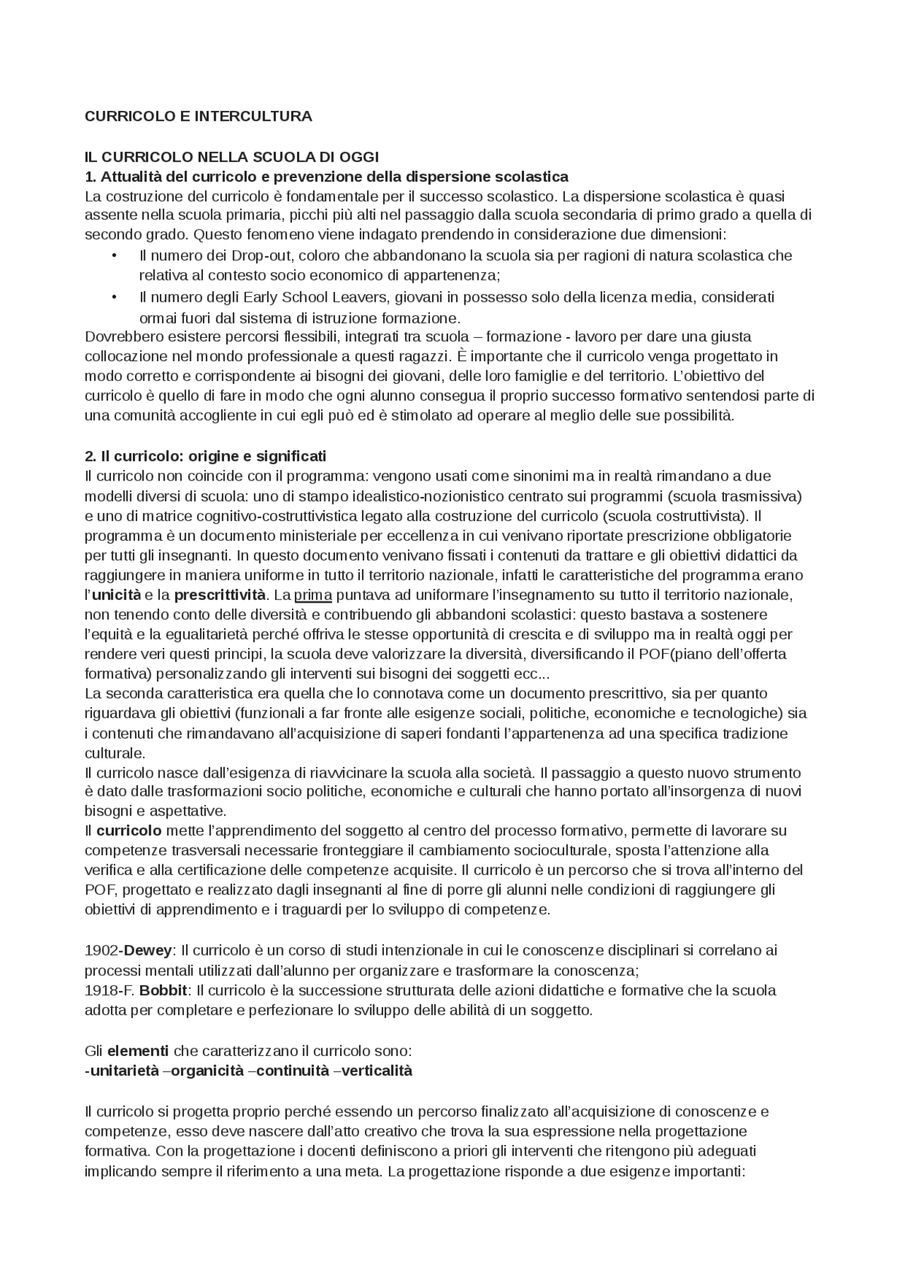 Curricolo e intercultura - Docsity