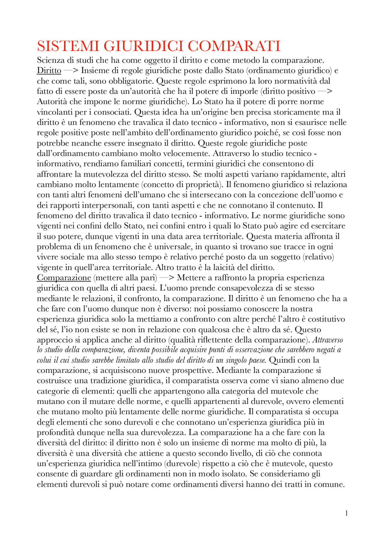Sistemi Giuridici Comparati Docsity