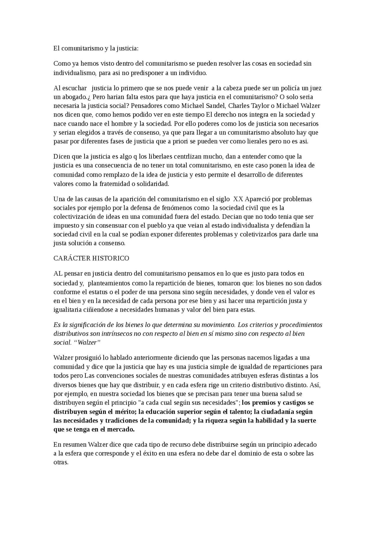 Comunitarismo y la justicia - Docsity