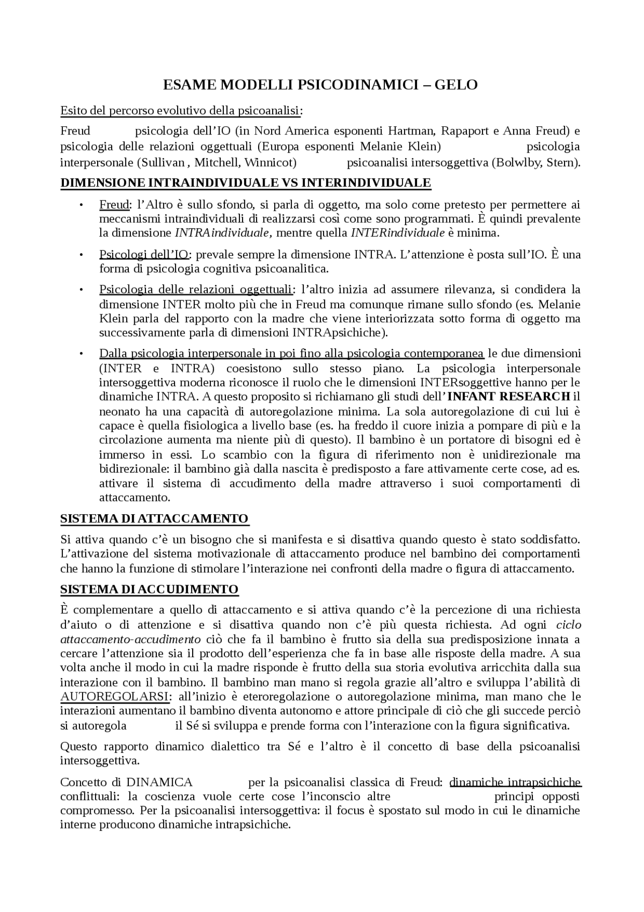 Appunti Lezione Modelli Psicodinamici Unisalento Appunti Di