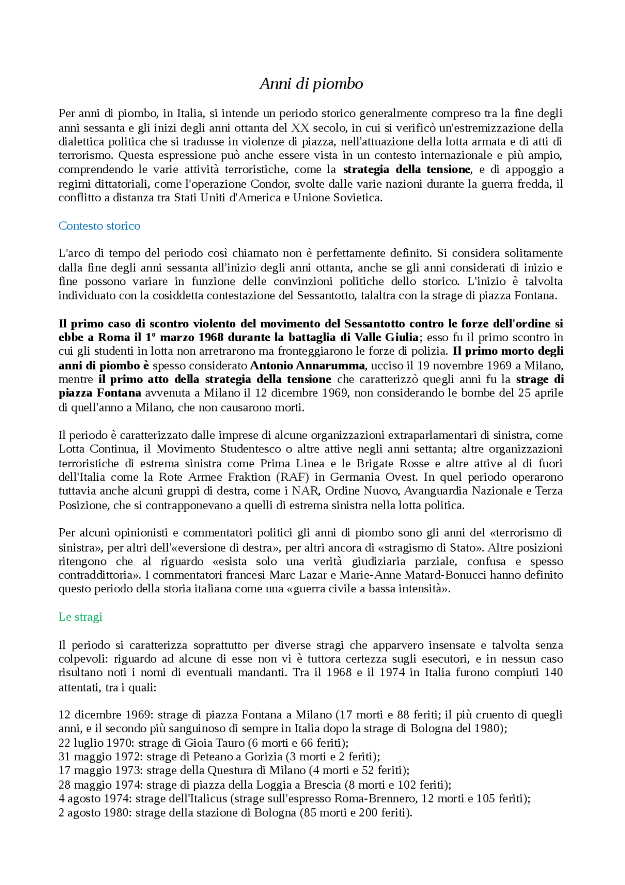 Riassunto Anni Di Piombo Docsity