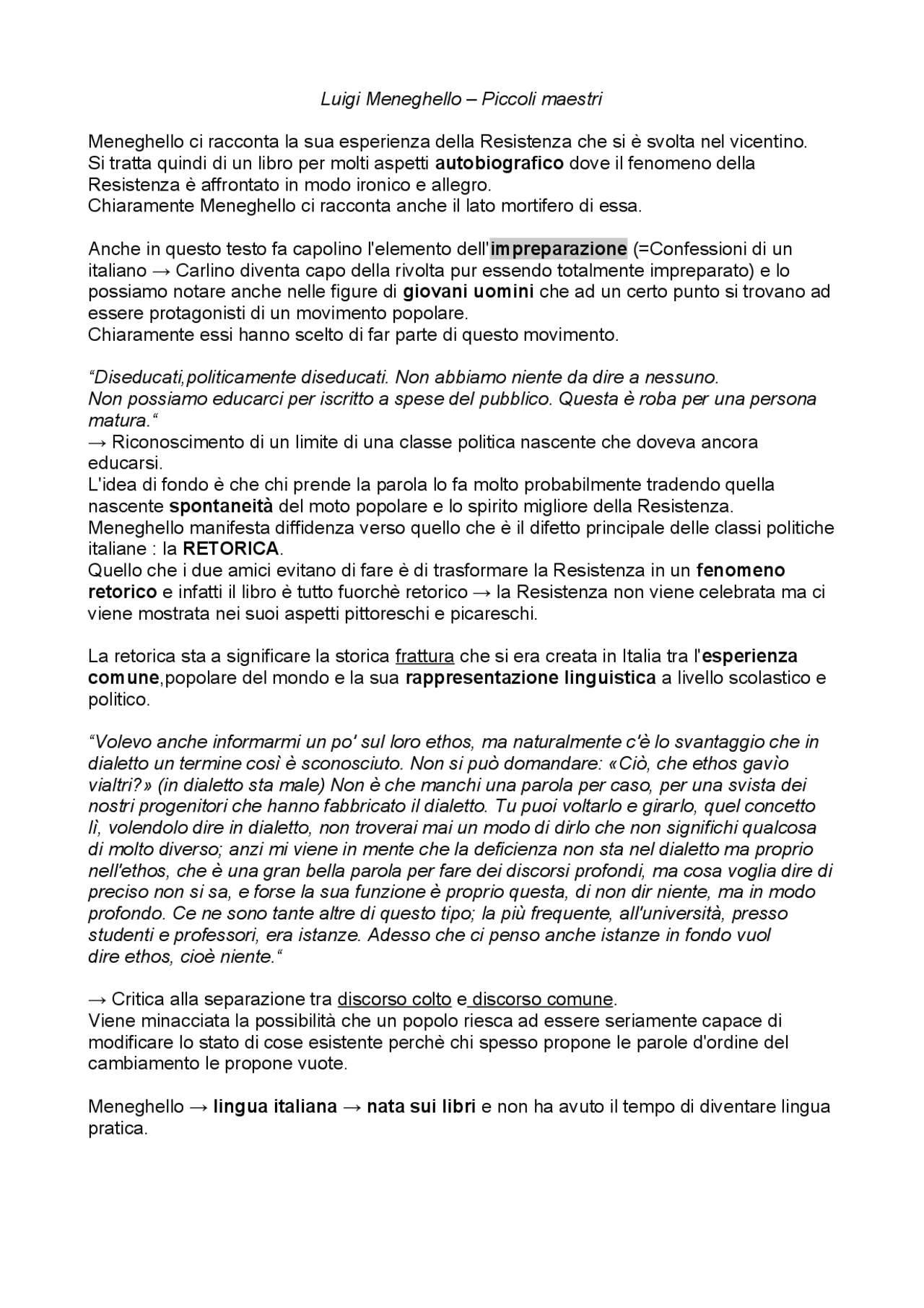 Piccoli Maestri Luigi Meneghello Docsity