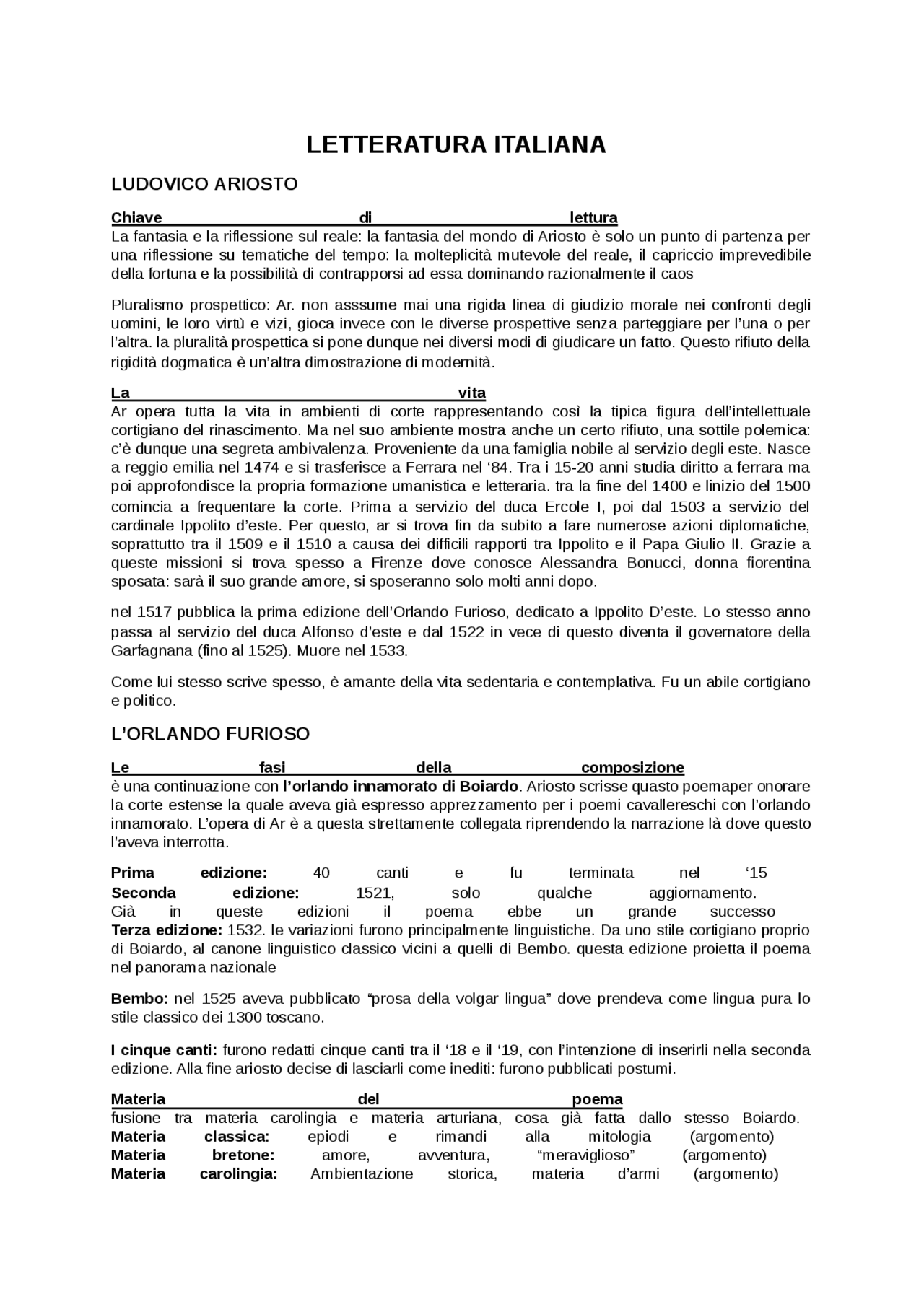 Letteratura italiana appunti corso Luca Curti | Appunti di Letteratura Italiana | Docsity