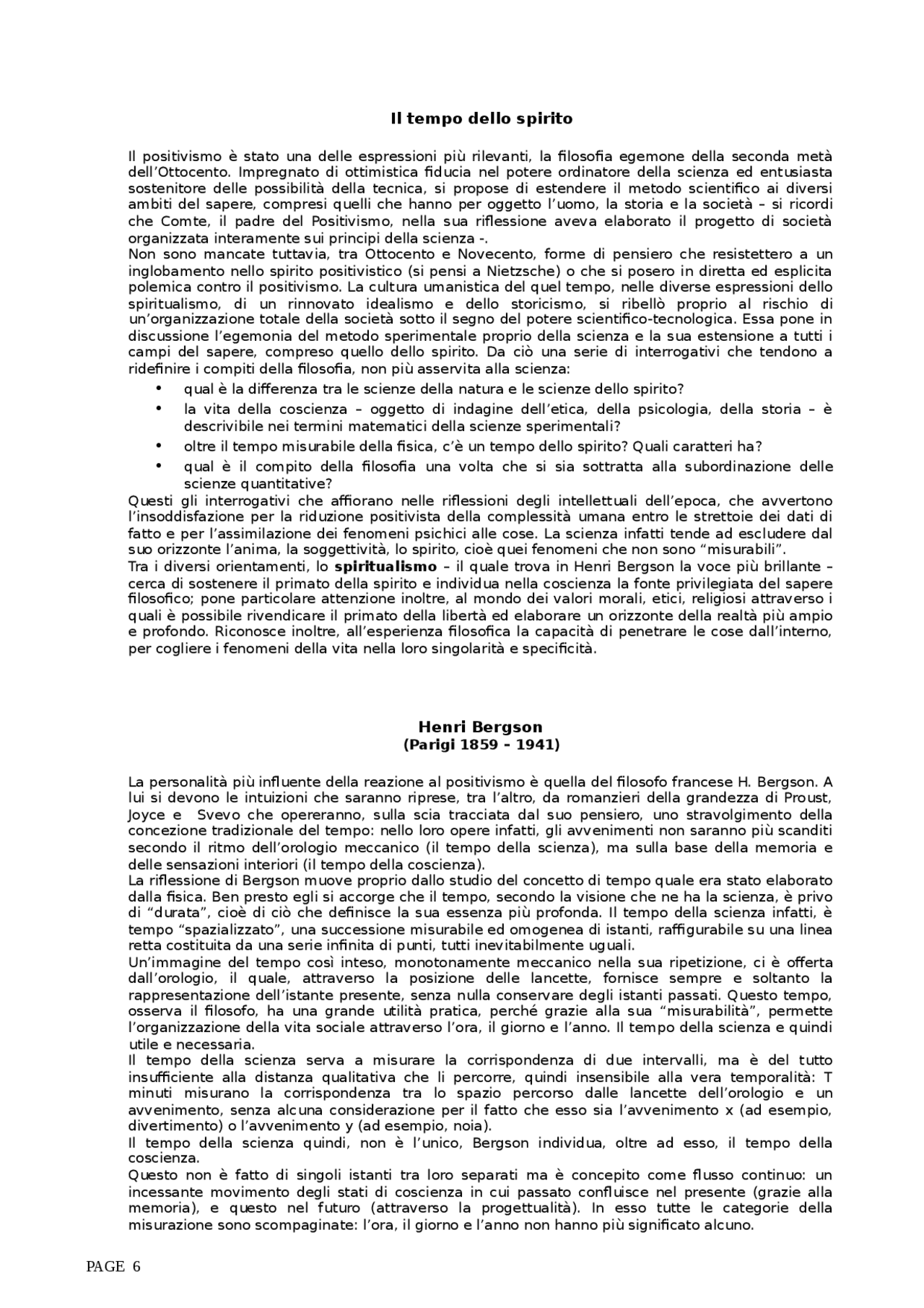 Il tempo dello spirito- Henri Bergsong - Docsity