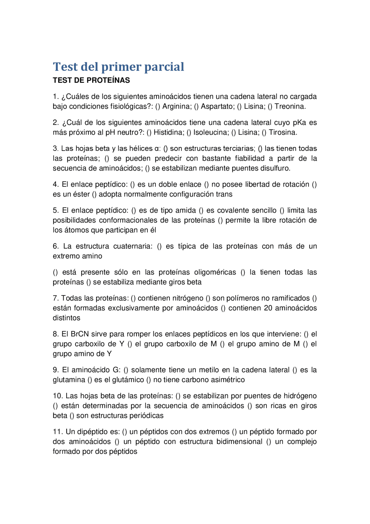 Test del Primer parcial - Docsity