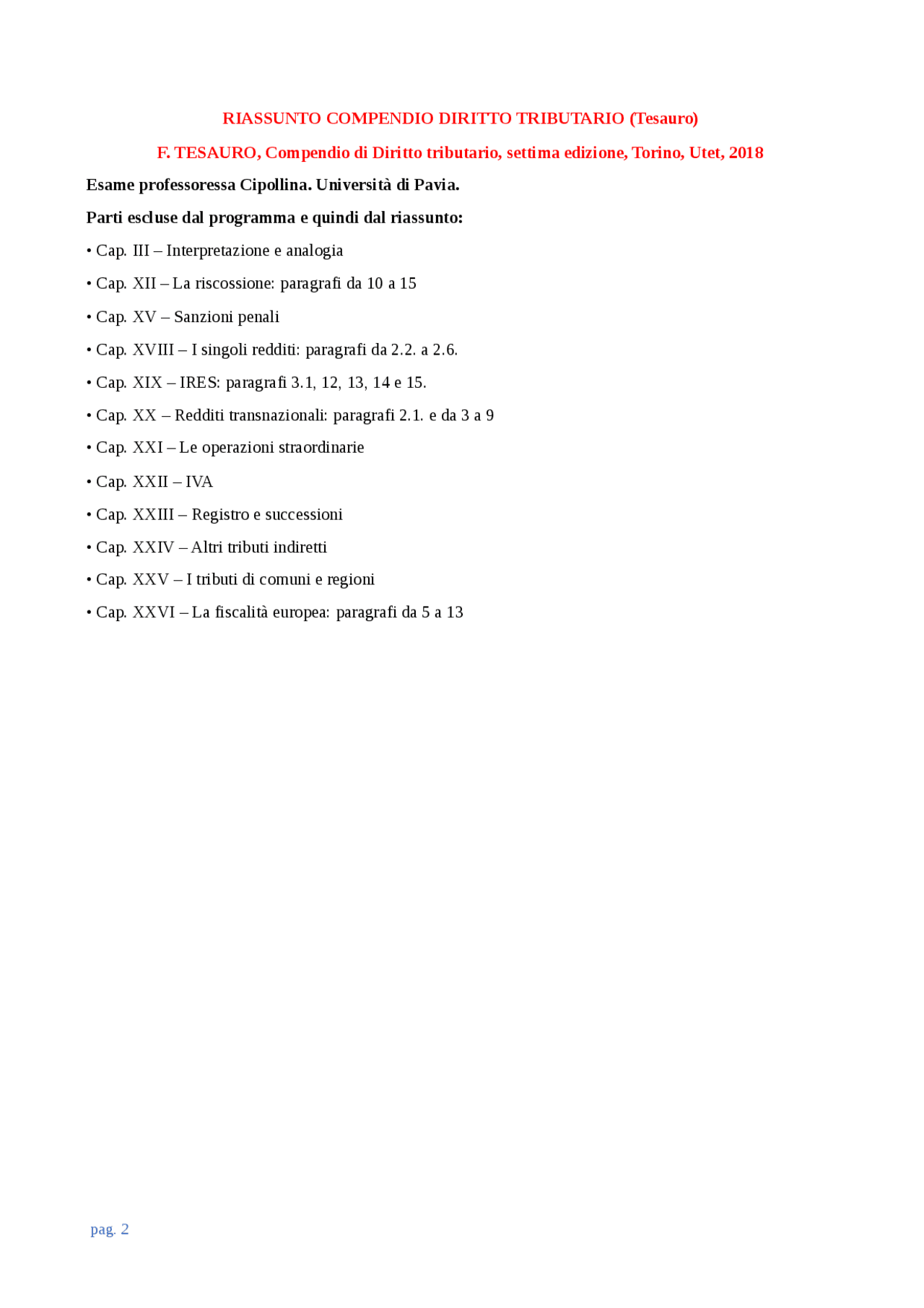 Riassunto Compendio Diritto Tributario Tesauro F Tesauro Compendio