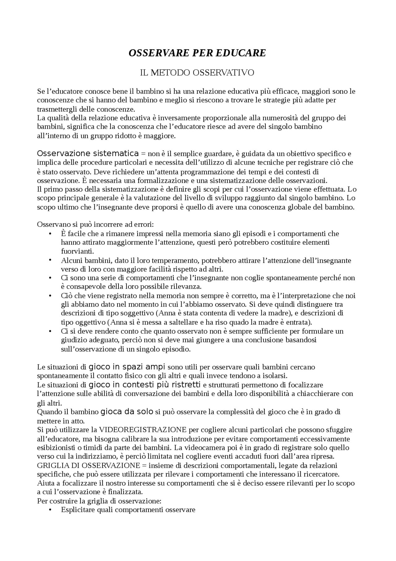 Osservare Per Educare Docsity