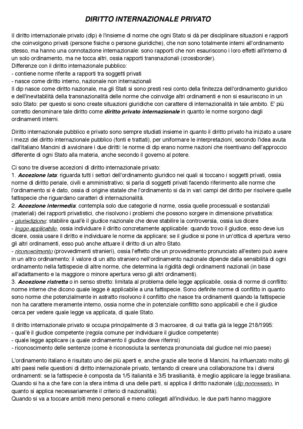 Diritto Internazionale Privato Docsity