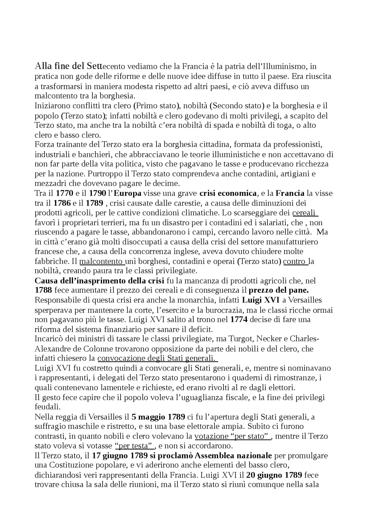 Sintesi della Rivoluzione Francese - Docsity Sintesi della Rivoluzione Francese - Docsity
