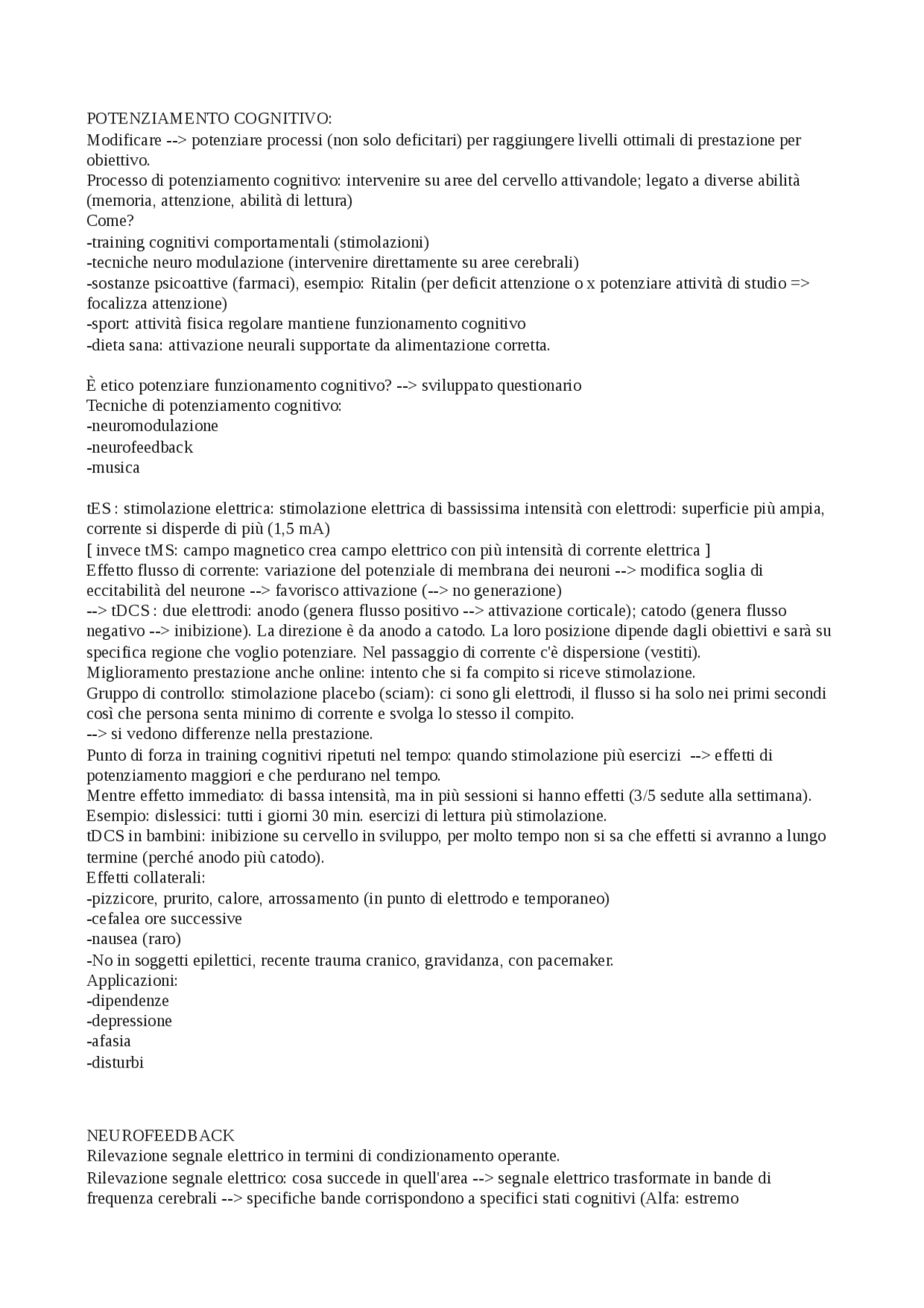 Potenziamento Cognitivo Appunti Di Psicologia Cognitiva Docsity