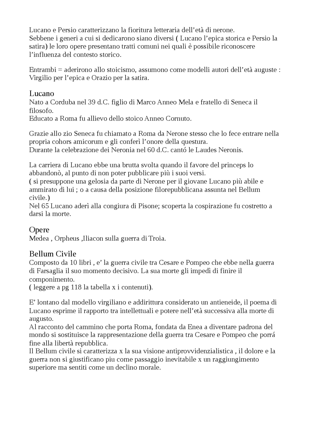 Lucano Vita E Opere Docsity