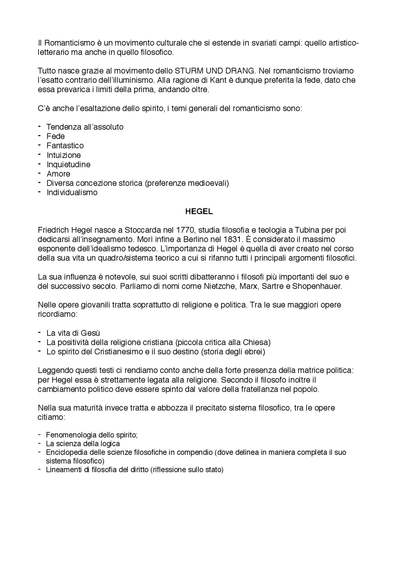 Riassunto Scolastico Di Hegel Docsity