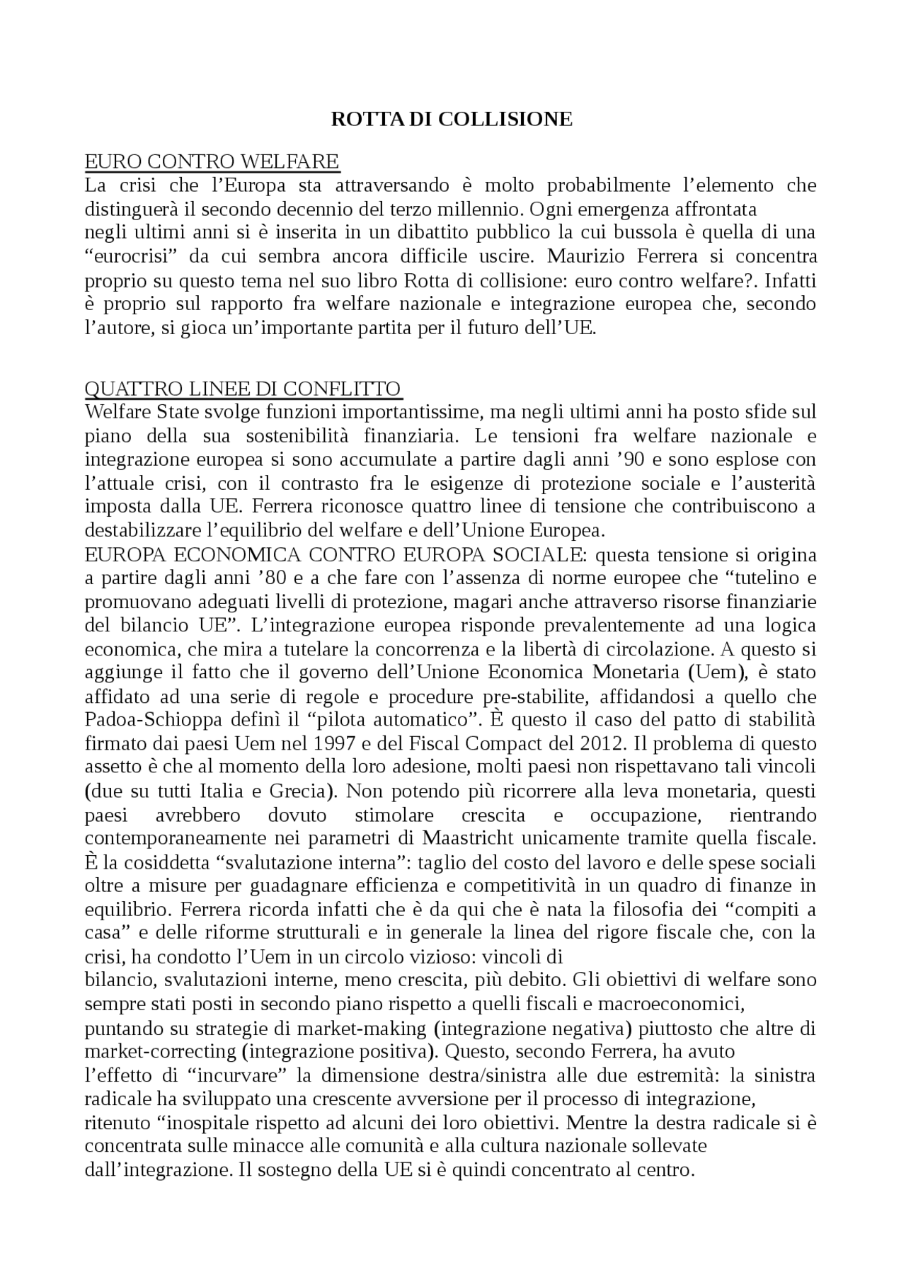 Rotta Di Collisione Riassunto Docsity