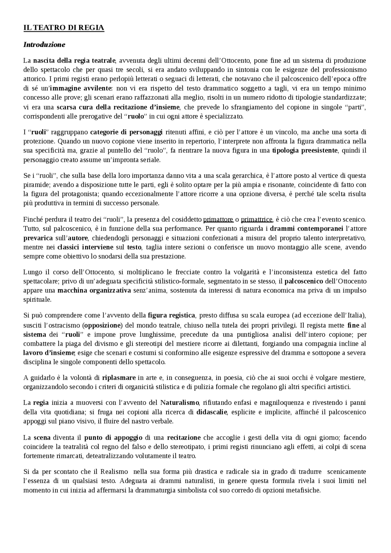 Il Teatro Di Regia Genesi Ed Evoluzione Artioli Docsity