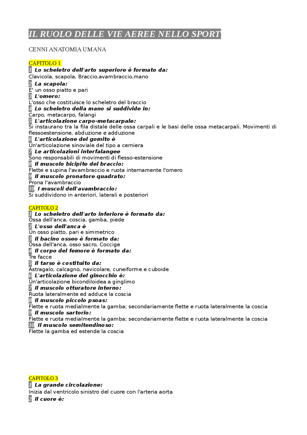 Il Ruolo Delle Vie Aeree Nello Sport Esercizi Di Anatomia I Docsity