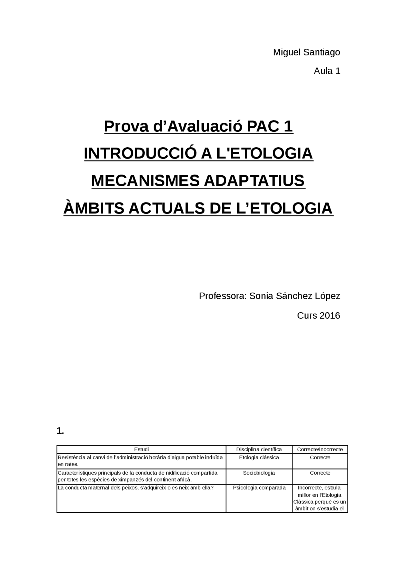 Pac 1 Etología Uoc Docsity