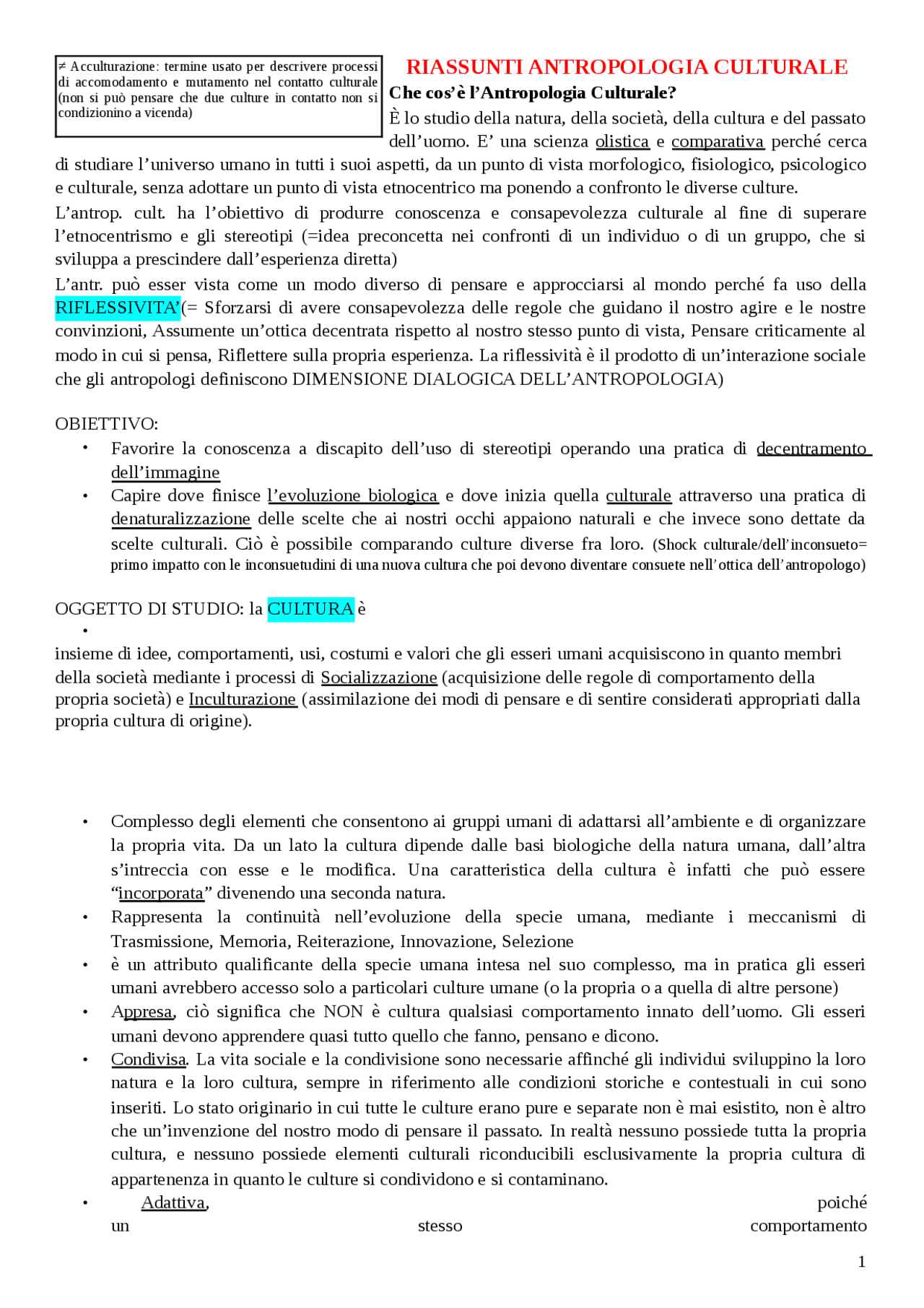 Appunti Di Antropologia Culturale Docsity