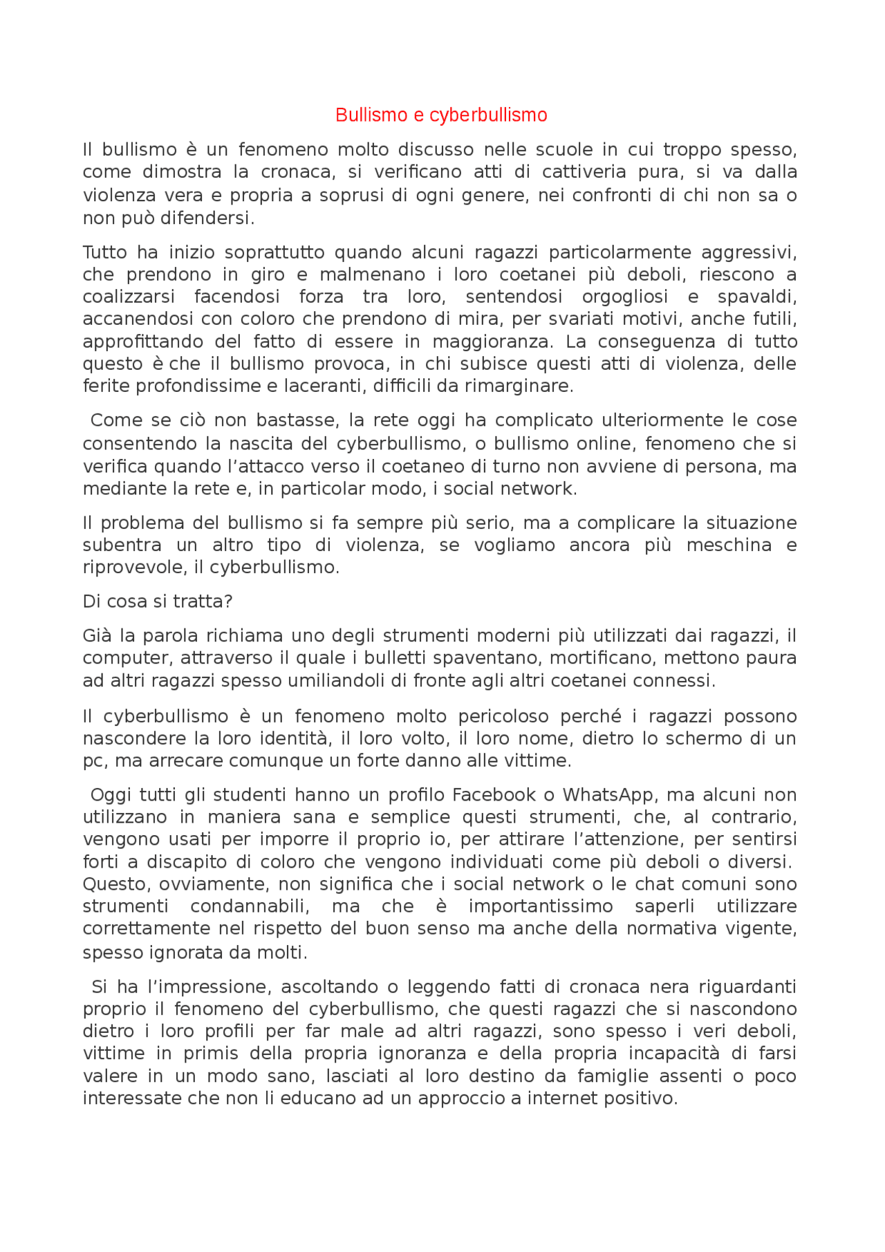 Bullismo E Cyberbullismo Docsity