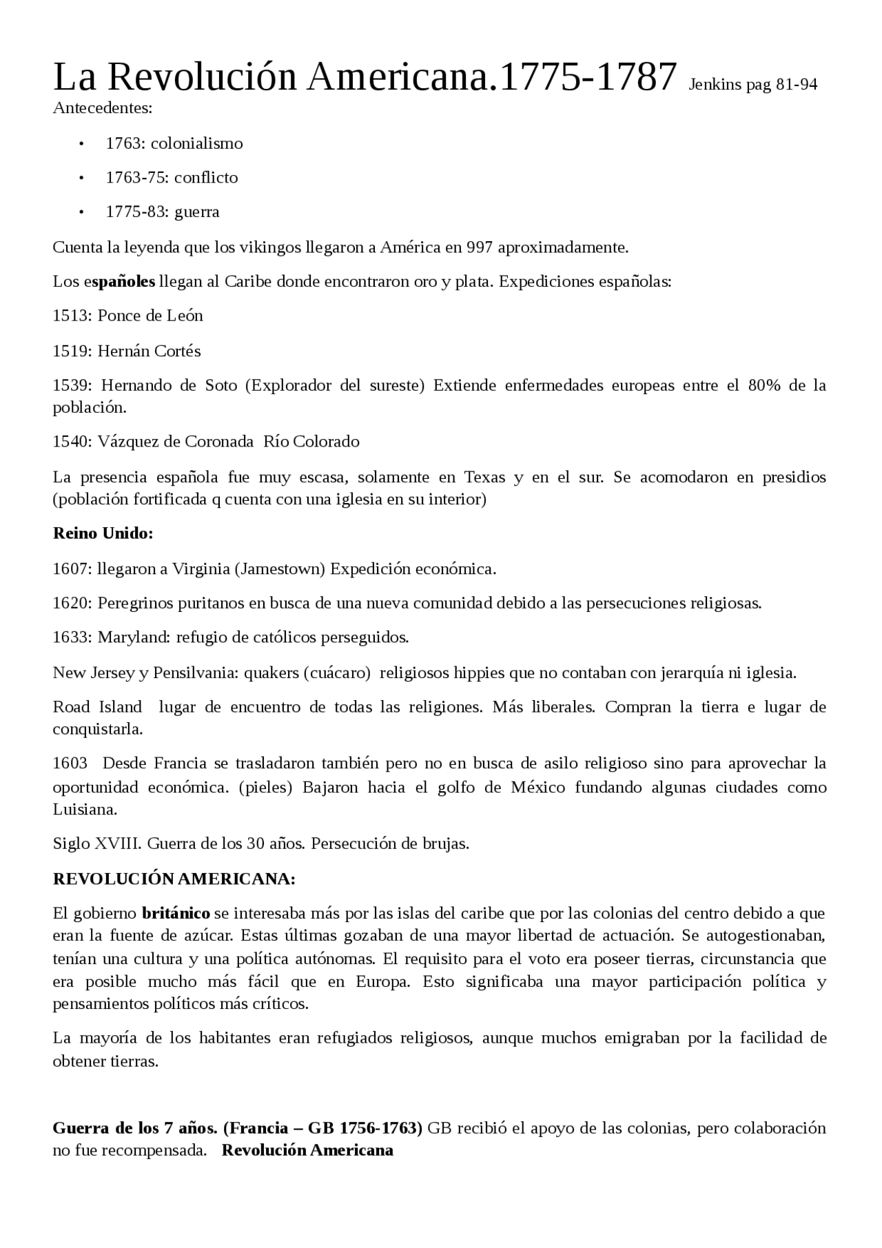 Apuntes revolución americana - Docsity