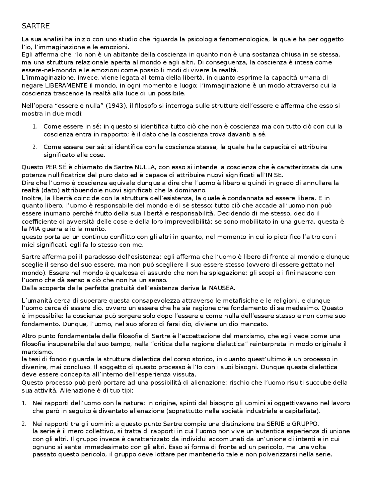 Jean Paul Sartre Riassunto Per Liceali Docsity